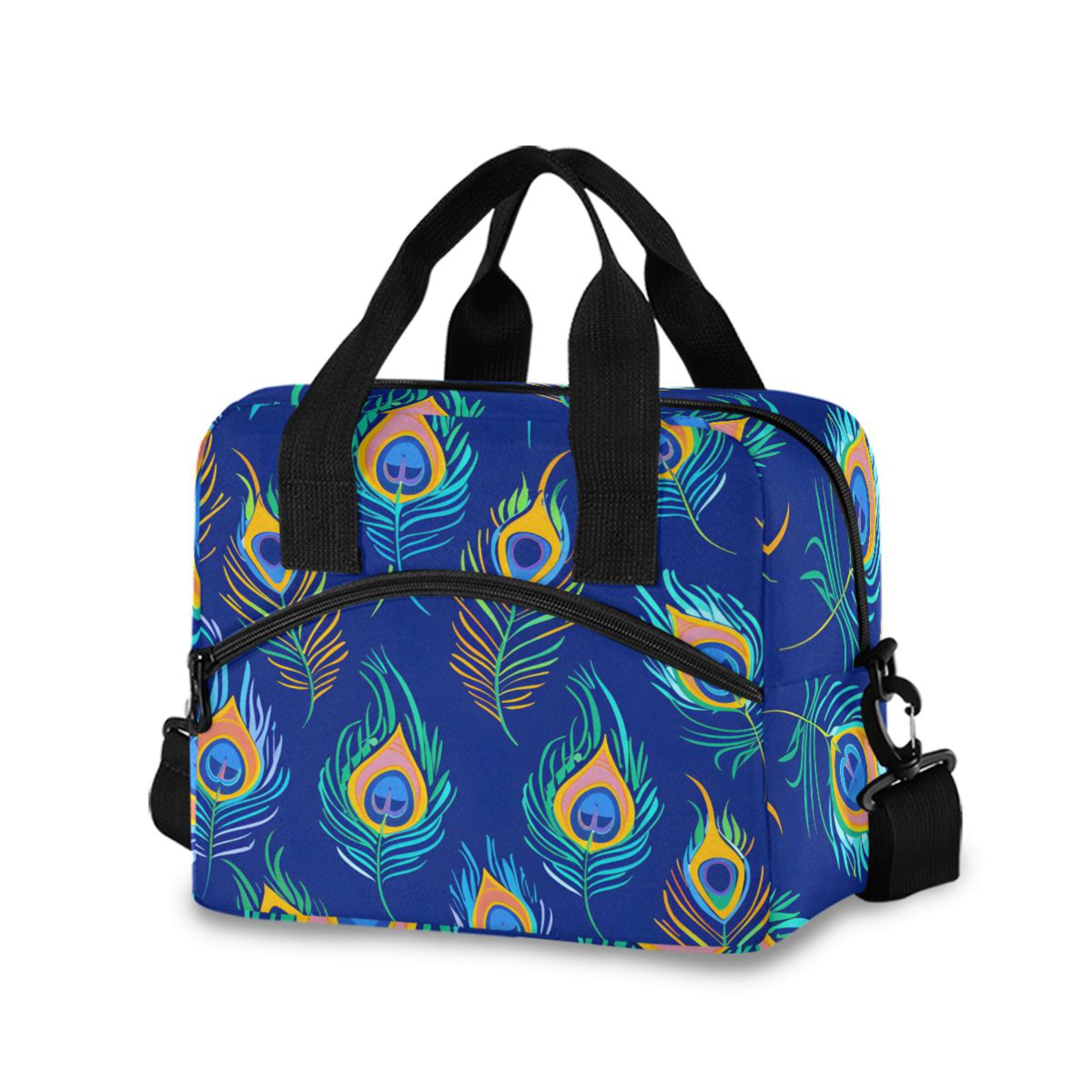 joogoo Artistic Peacock Feathers Insulated Lunch Bags Reusable Cooler ...