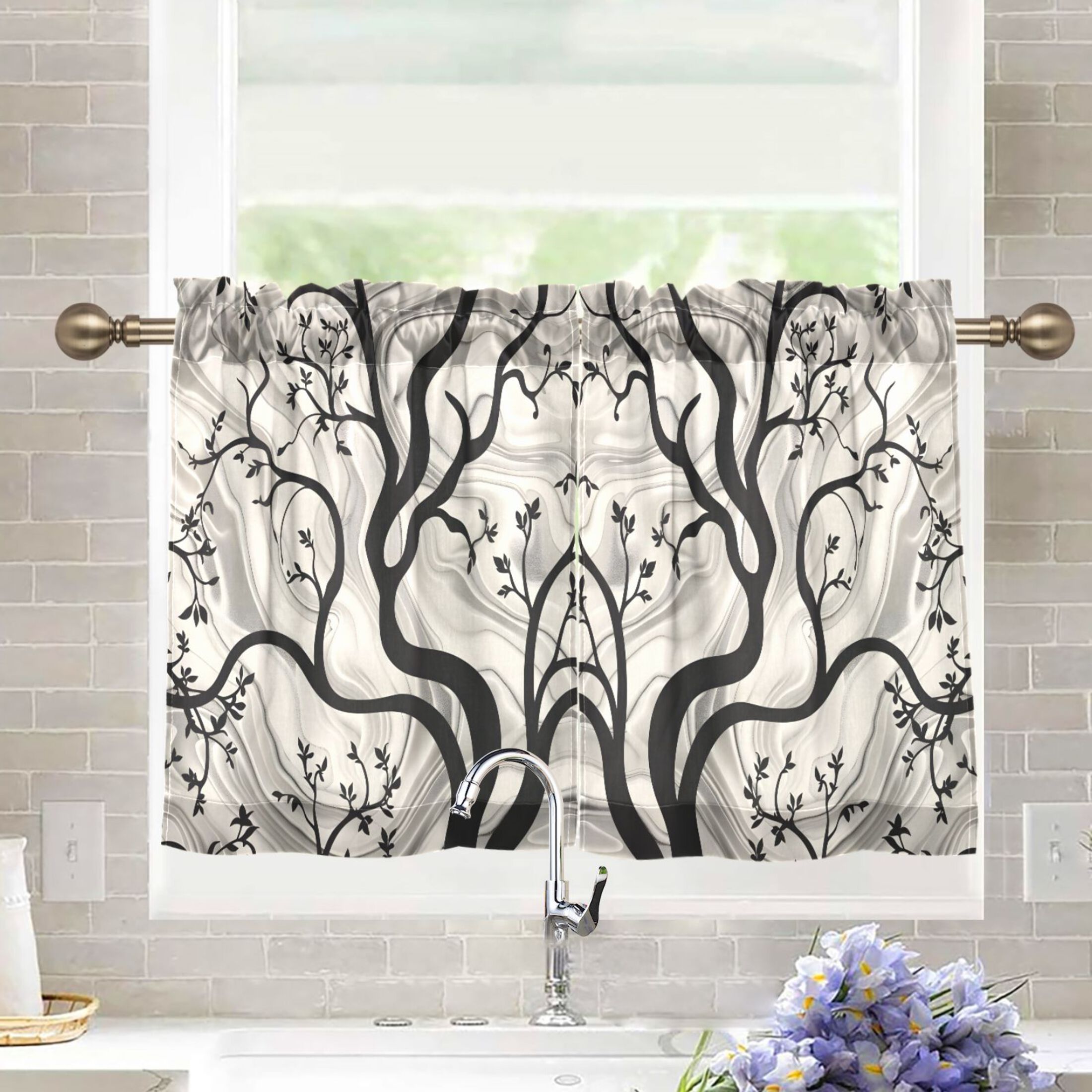 joogoo Artistic Tree Branch Curtains Sets Half Window Cafe Farmhouse ...