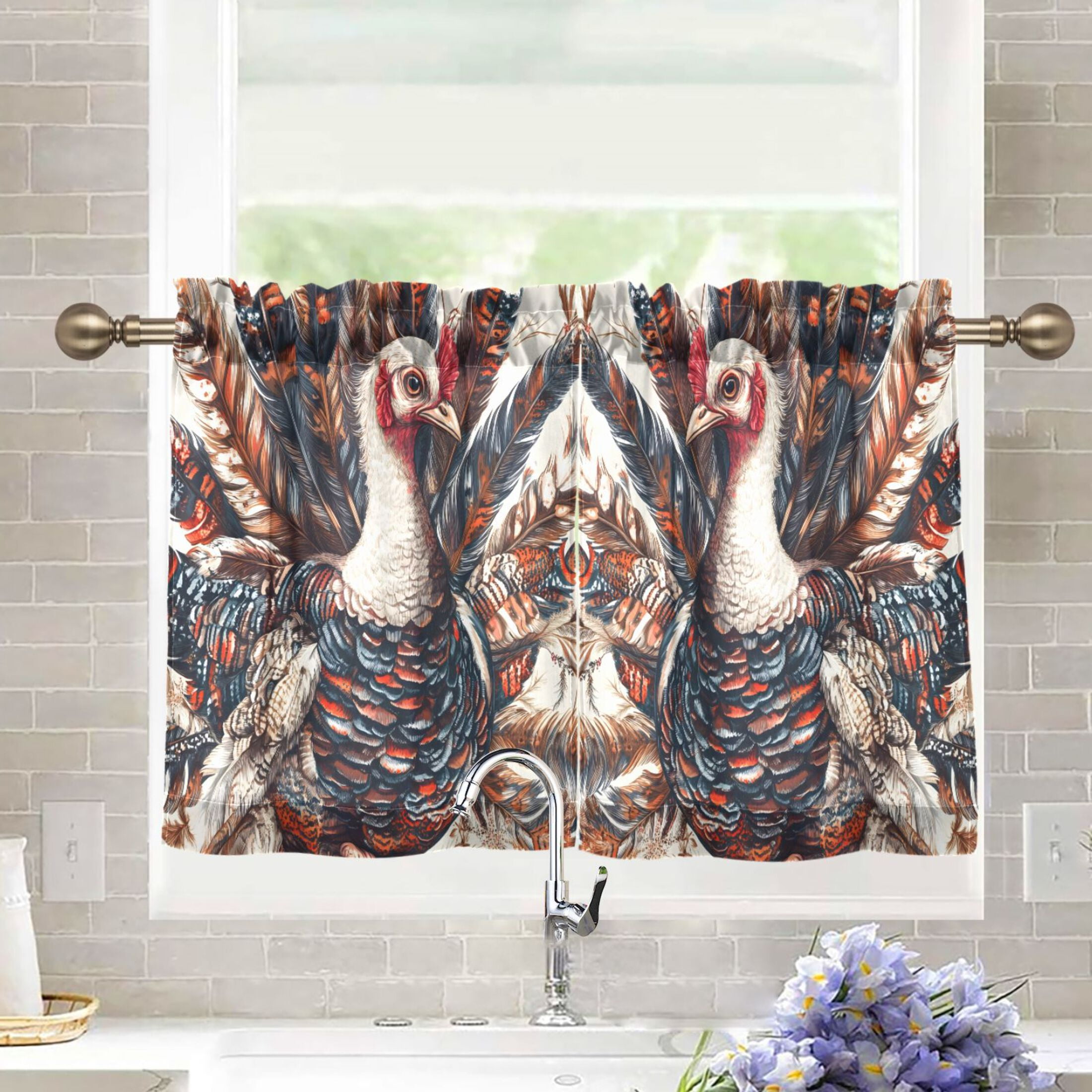 joogoo Artistic Turkey Curtains Sets Half Window Cafe Farmhouse Tier 2 ...
