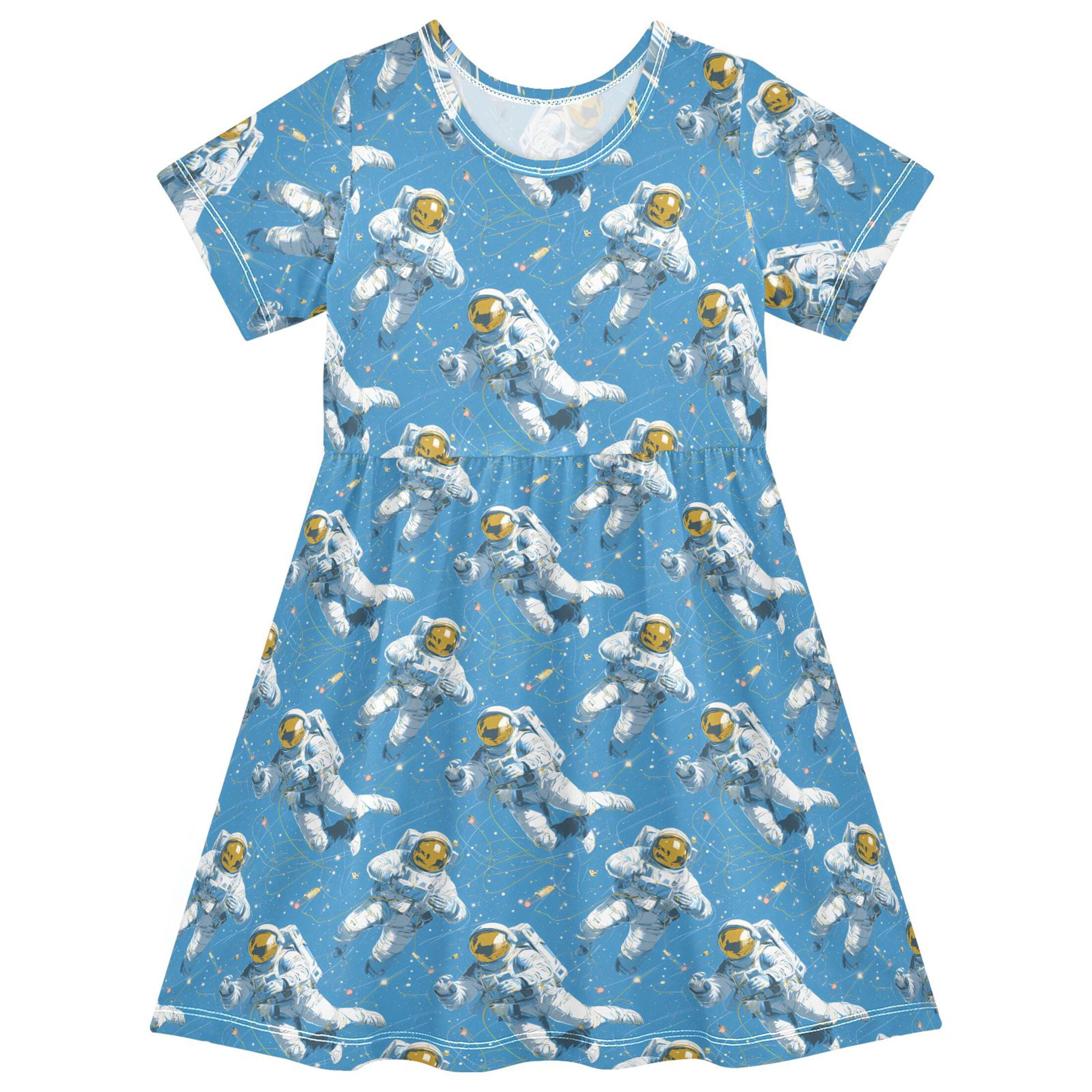 joogoo Astronaut Space Cartoon Girls' Short Sleeve Dress Kids Dresses 5 ...