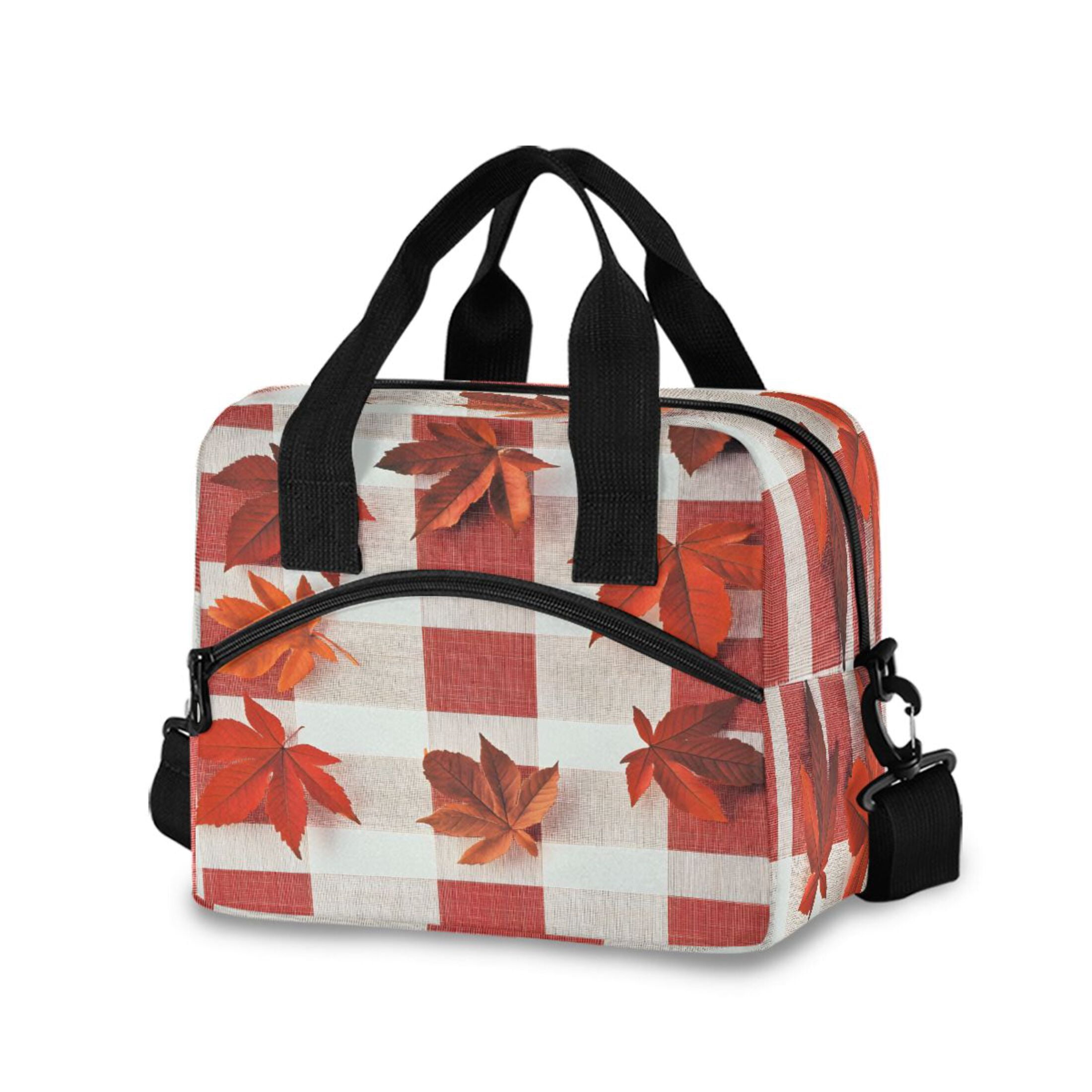 joogoo Autumn Leaves on Red Checkered Insulated Lunch Bags Reusable ...