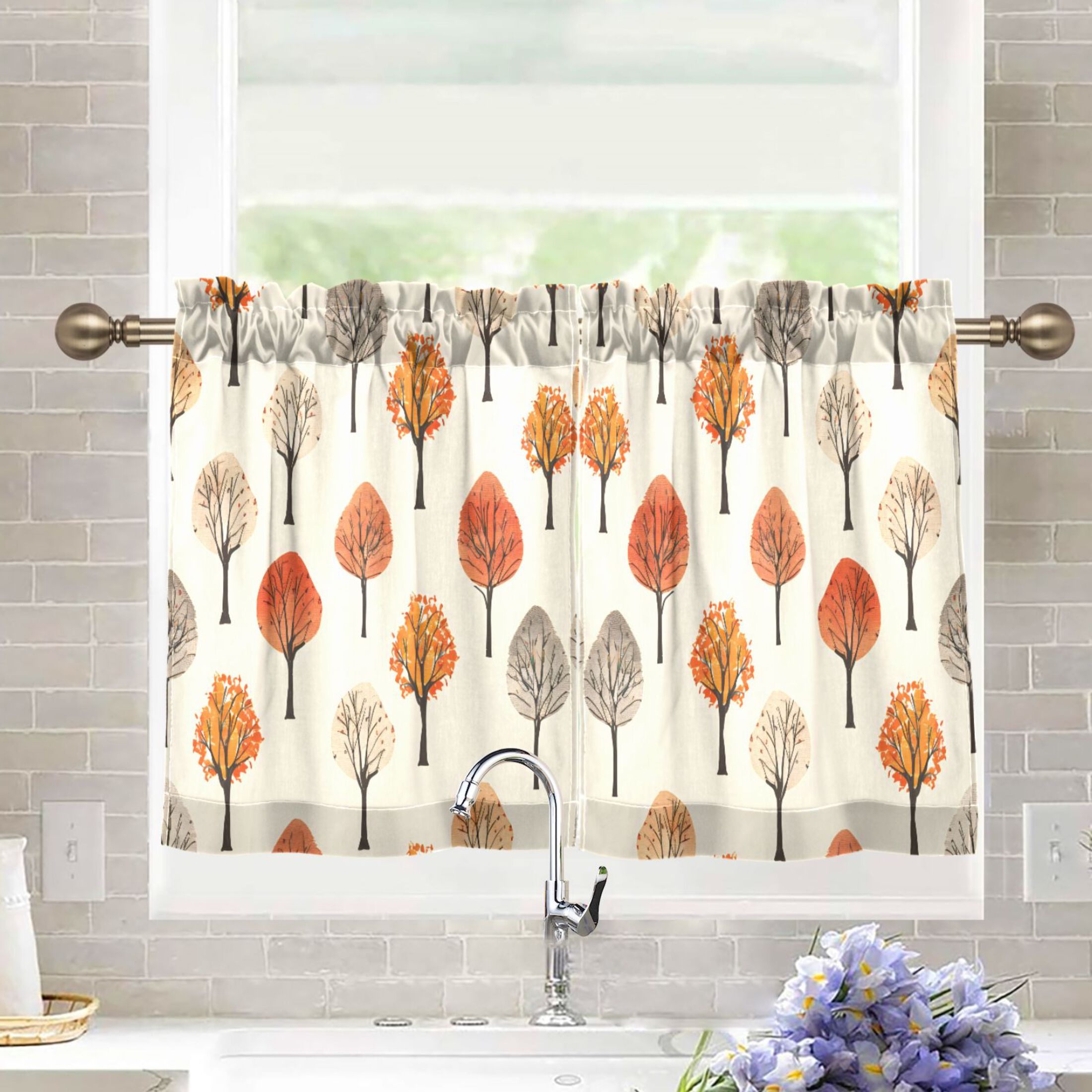 joogoo Autumn Trees Pattern Curtains Sets Half Window Cafe Farmhouse ...