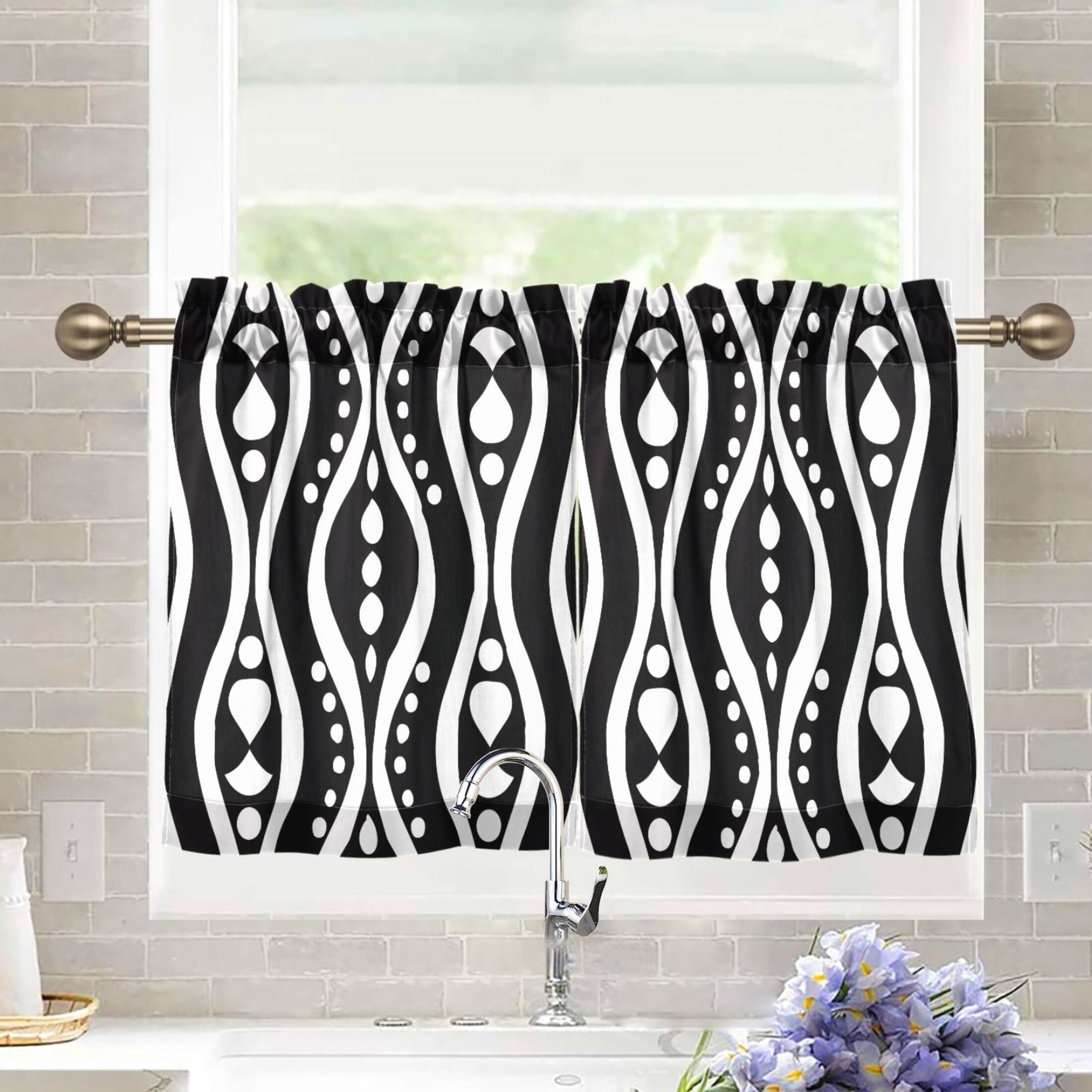 joogoo Balck and White Pattern Curtains Sets Half Window Cafe Farmhouse ...