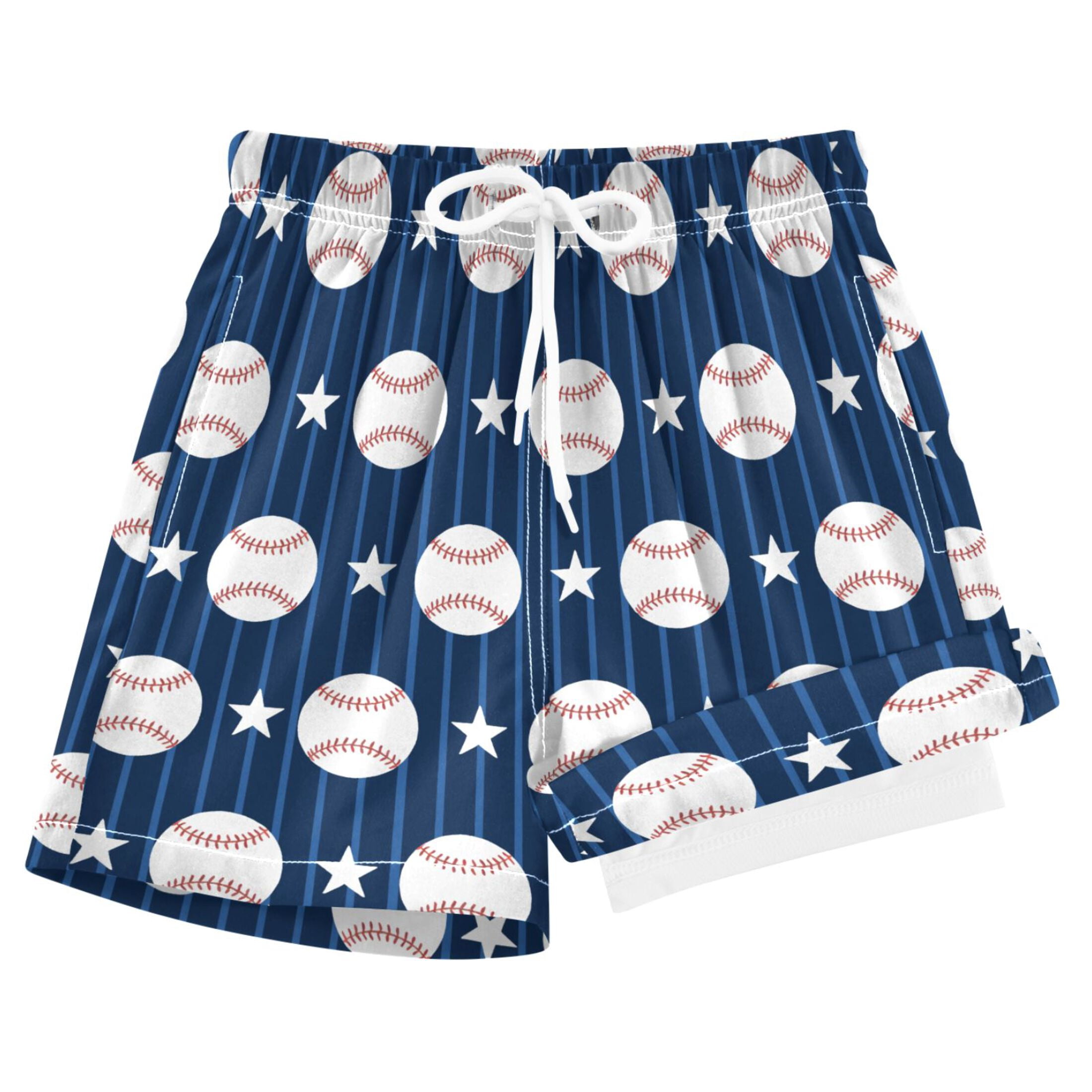 joogoo Baseball Stars Stripe Boys Swim Trunks Beach Swimsuit Shorts ...