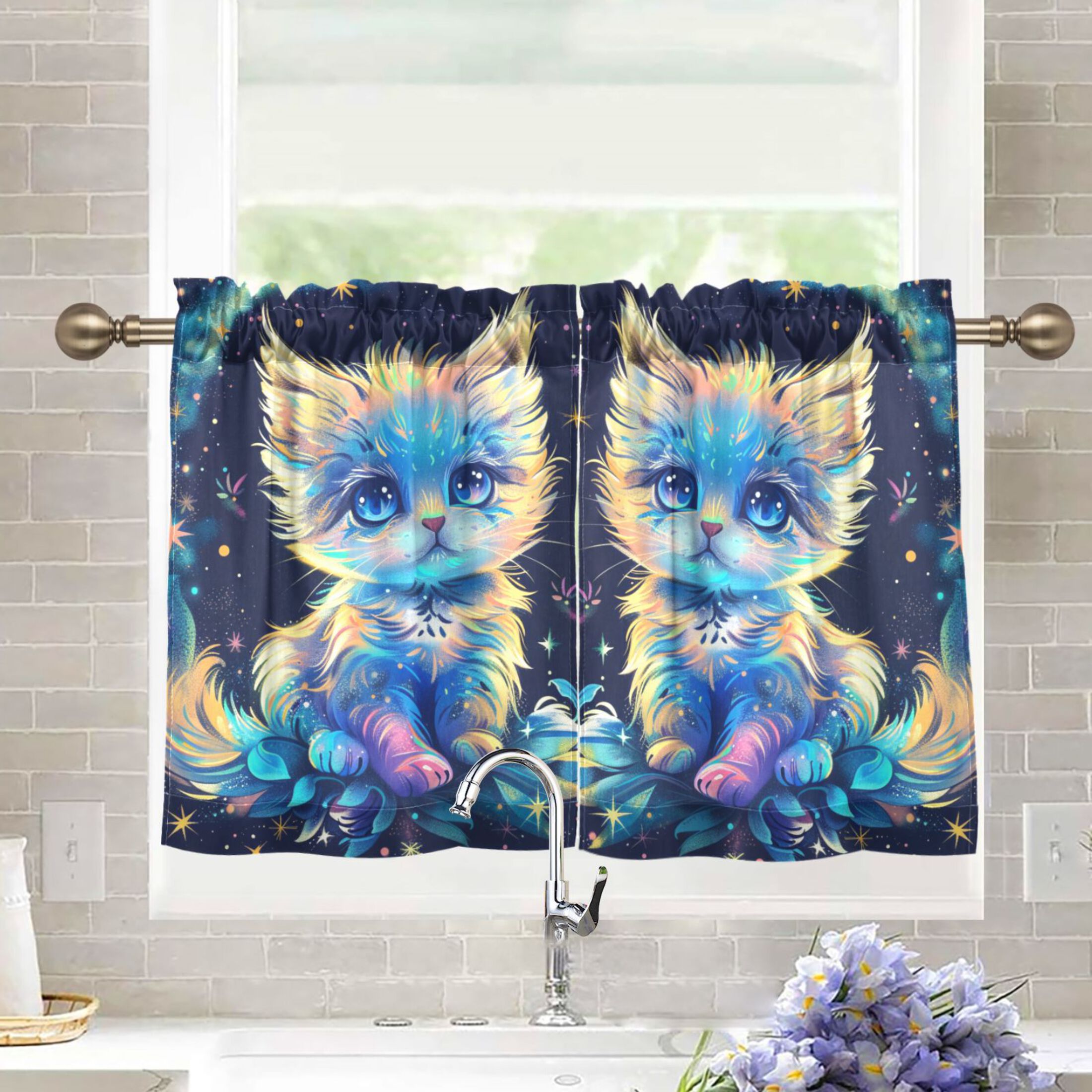 joogoo Beautiful Cute Cat Curtains Sets Half Window Cafe Farmhouse Tier ...