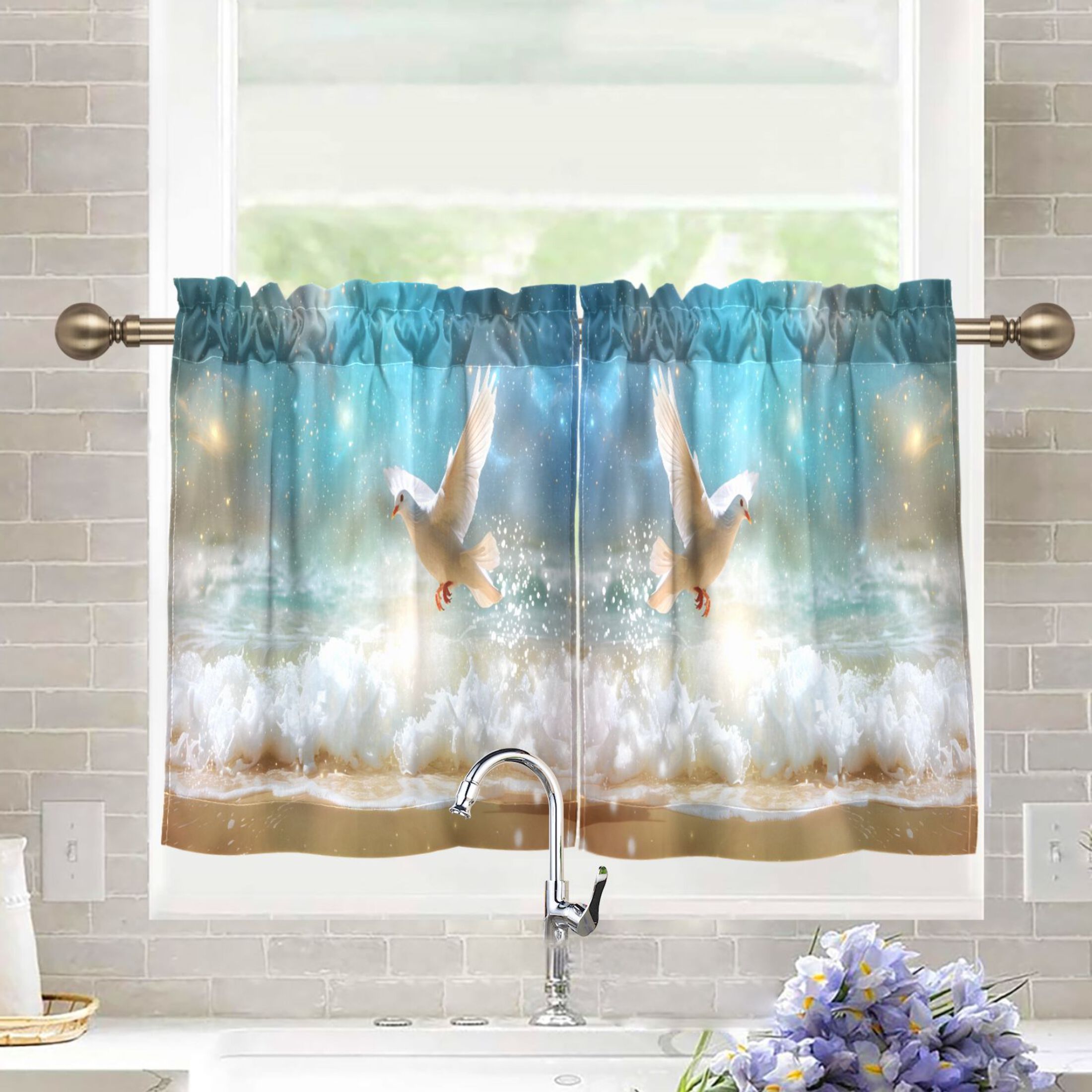 joogoo Beautiful Dove Of Peace Flying Curtains Sets Half Window Cafe ...