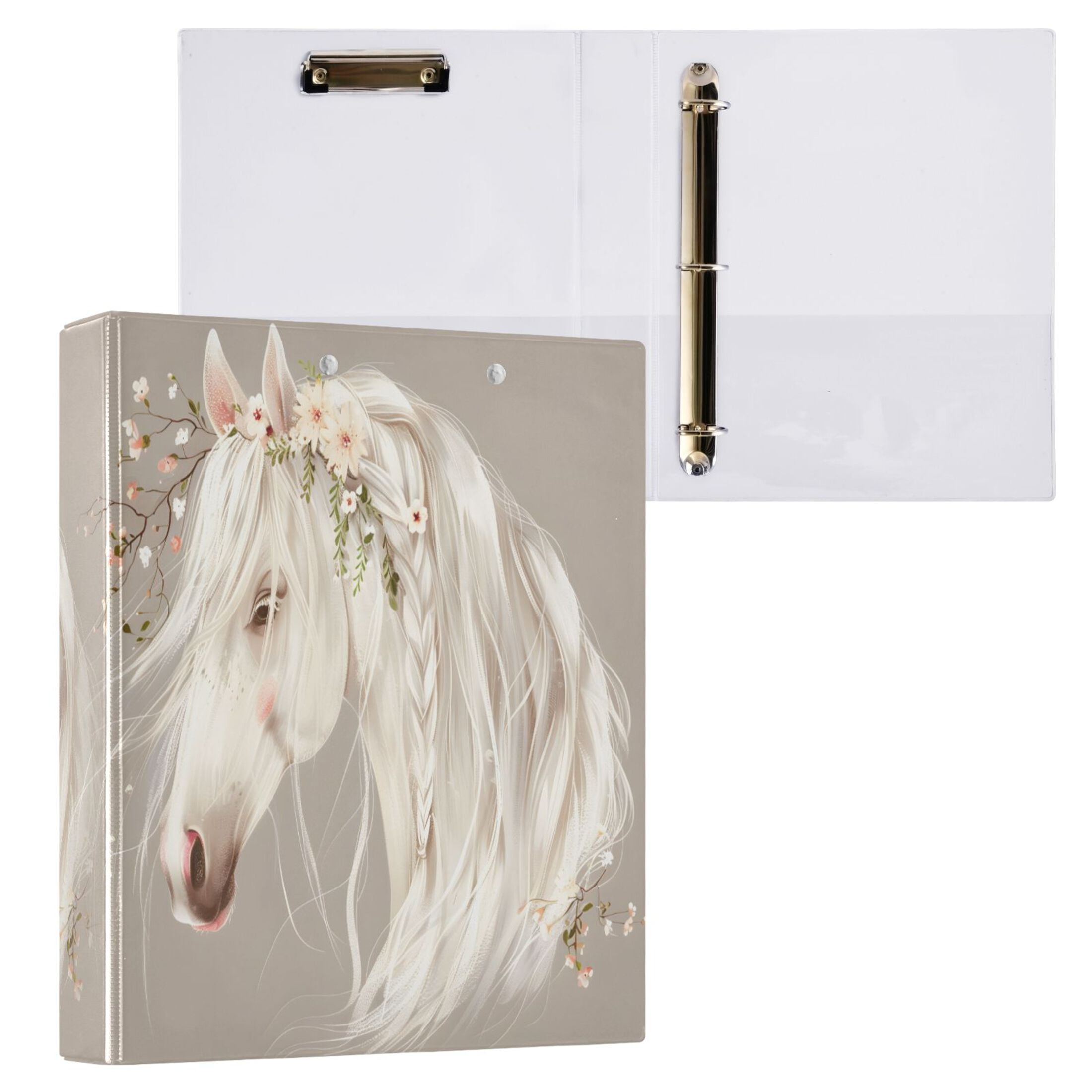 joogoo Beautiful Horse with Hair Hardcover 3 Ring Binder 1.5" Round ...