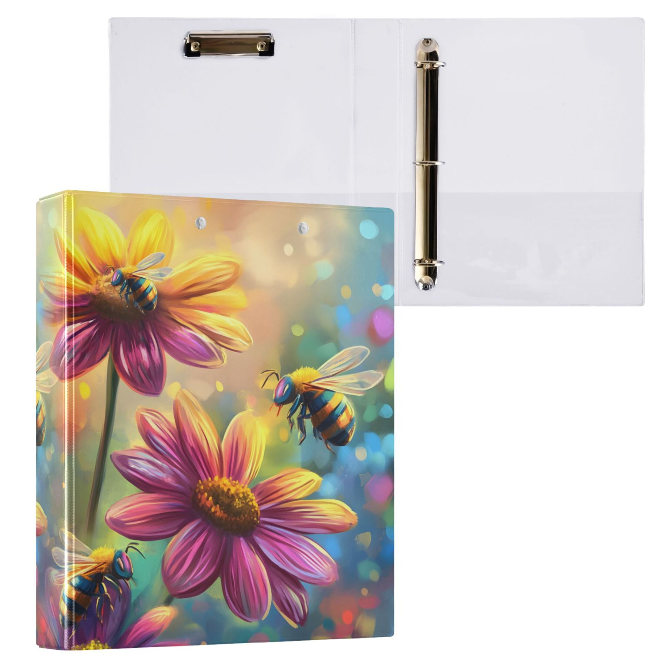 joogoo Bee on Flowers Hardcover 3 Ring Binder 1.5" Round Rings Interior ...