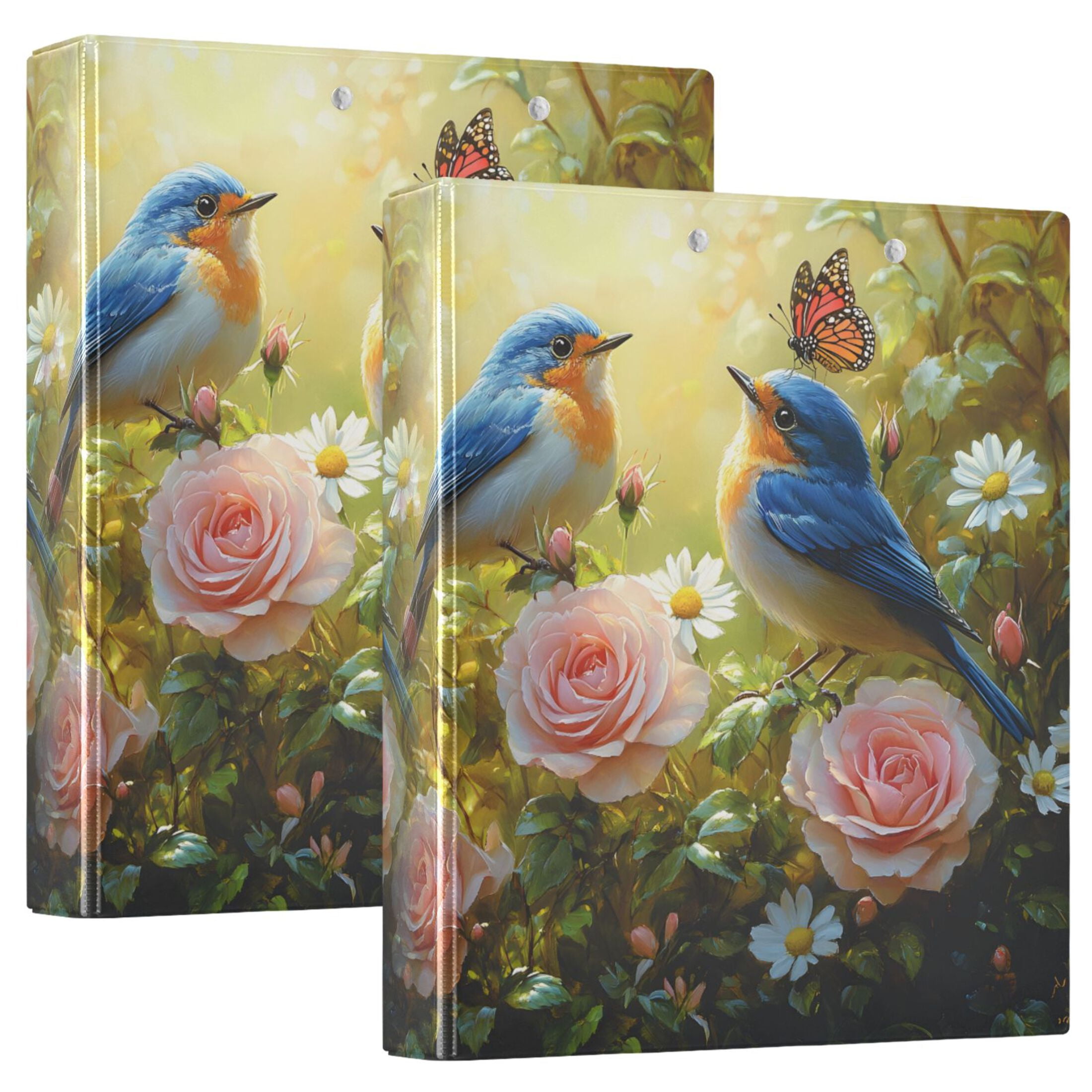 joogoo Birds Butterfly Rose Flower Hardcover 3 Ring Binder 1.5" Round ...