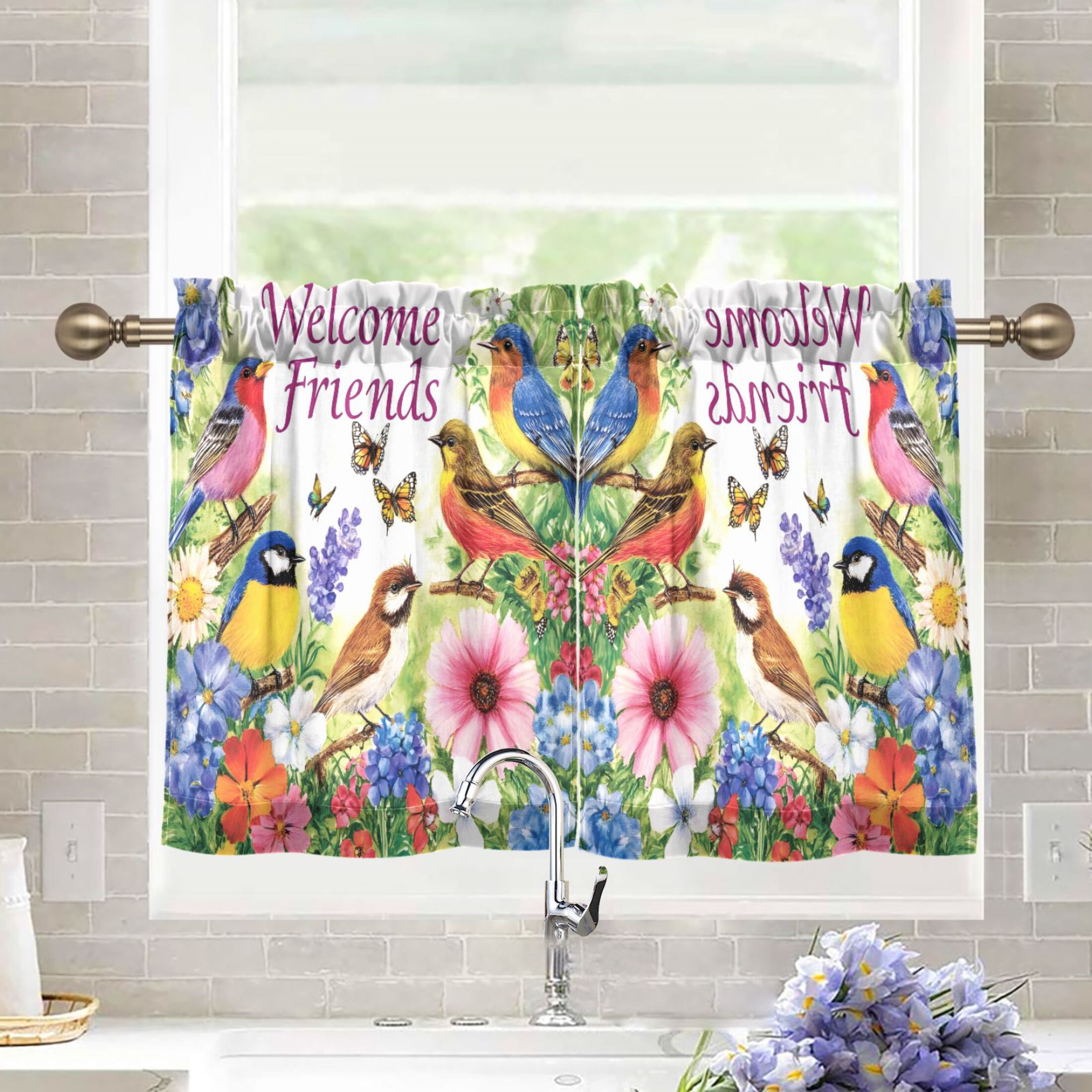 joogoo Birds Butterfly on Flowers Curtains Sets Half Window Cafe ...