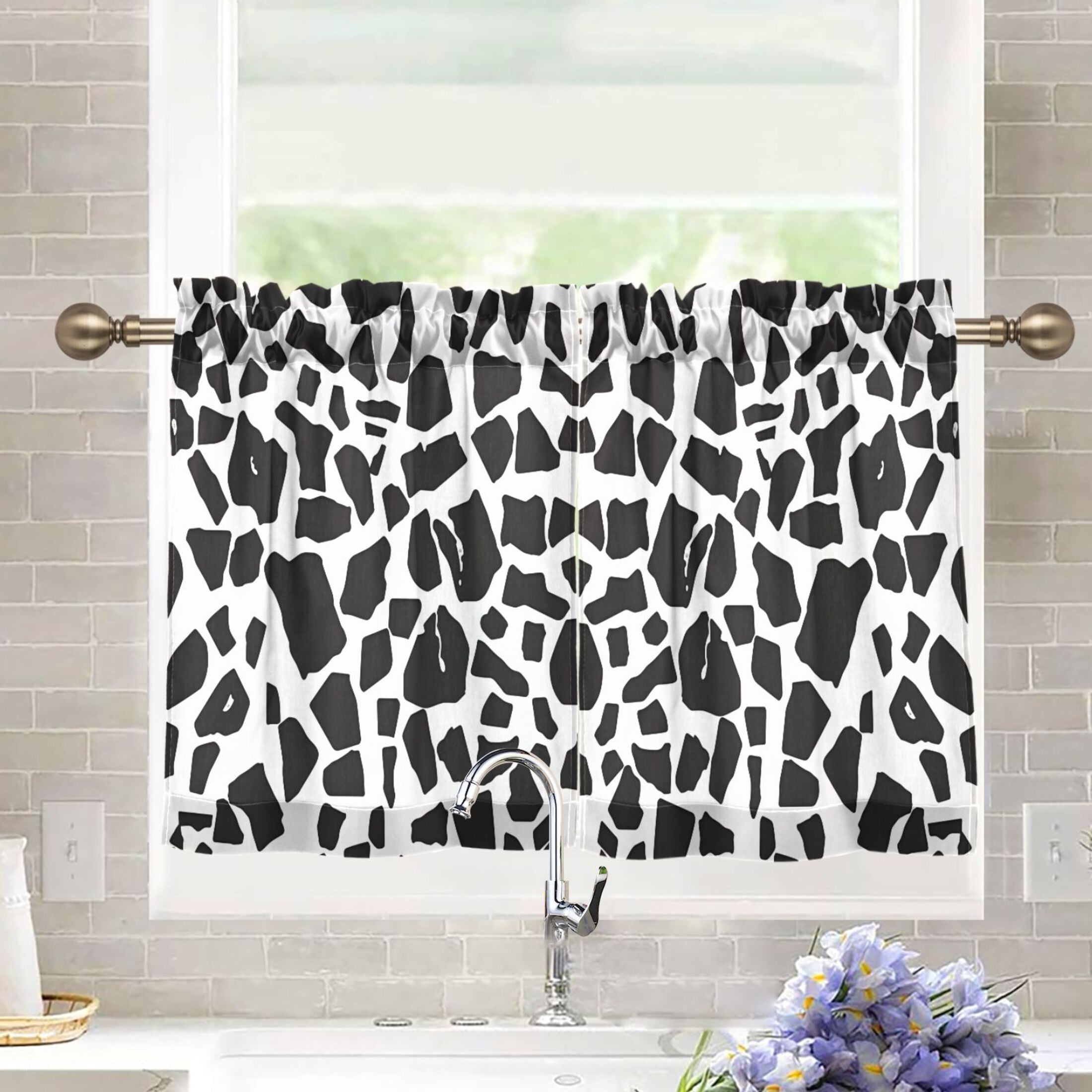 joogoo Black Graffiti Curtains Sets Half Window Cafe Farmhouse Tier 2 ...