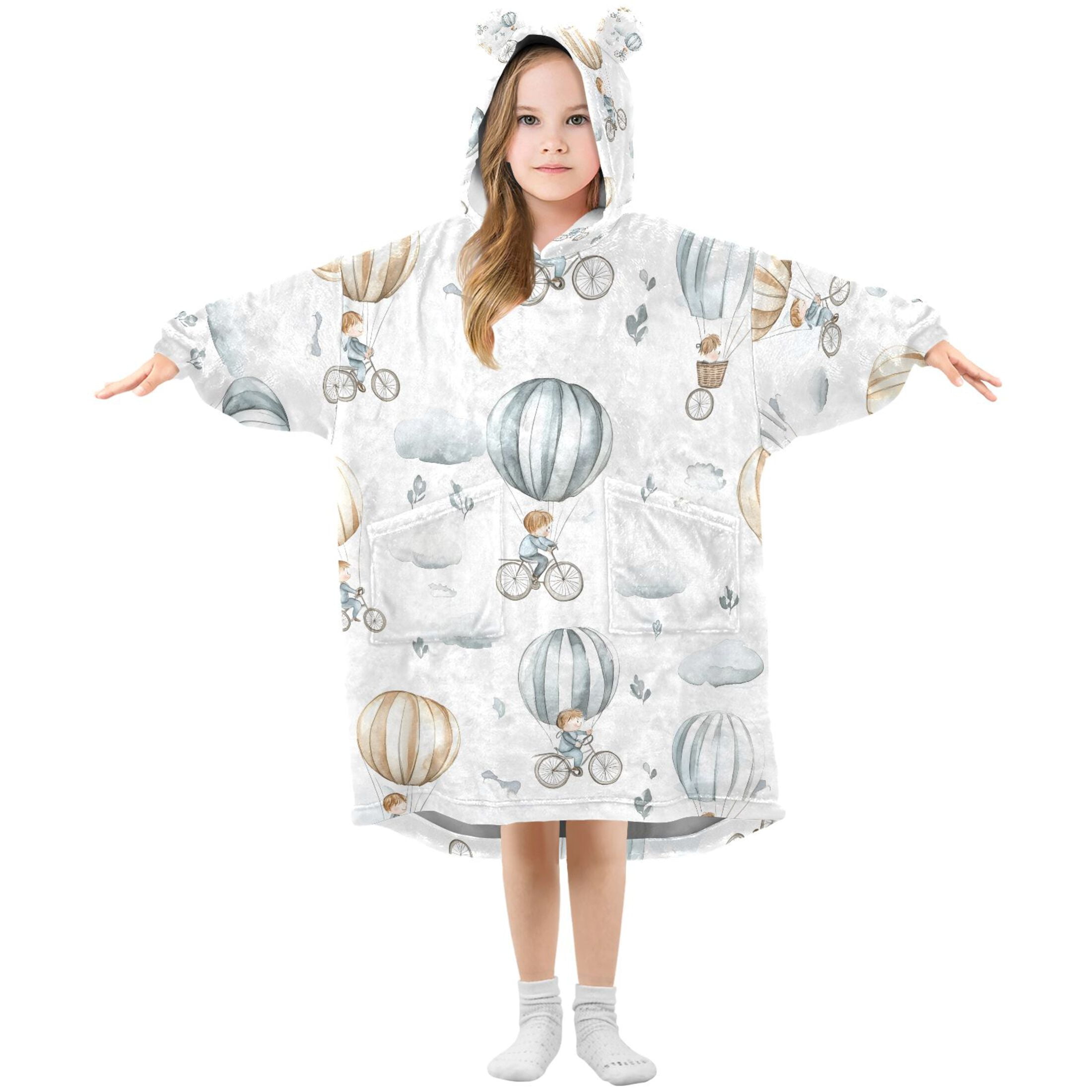 joogoo Blanket Hoodie for Cartoon Balloon Bicycles Oversize Sweatshirt ...