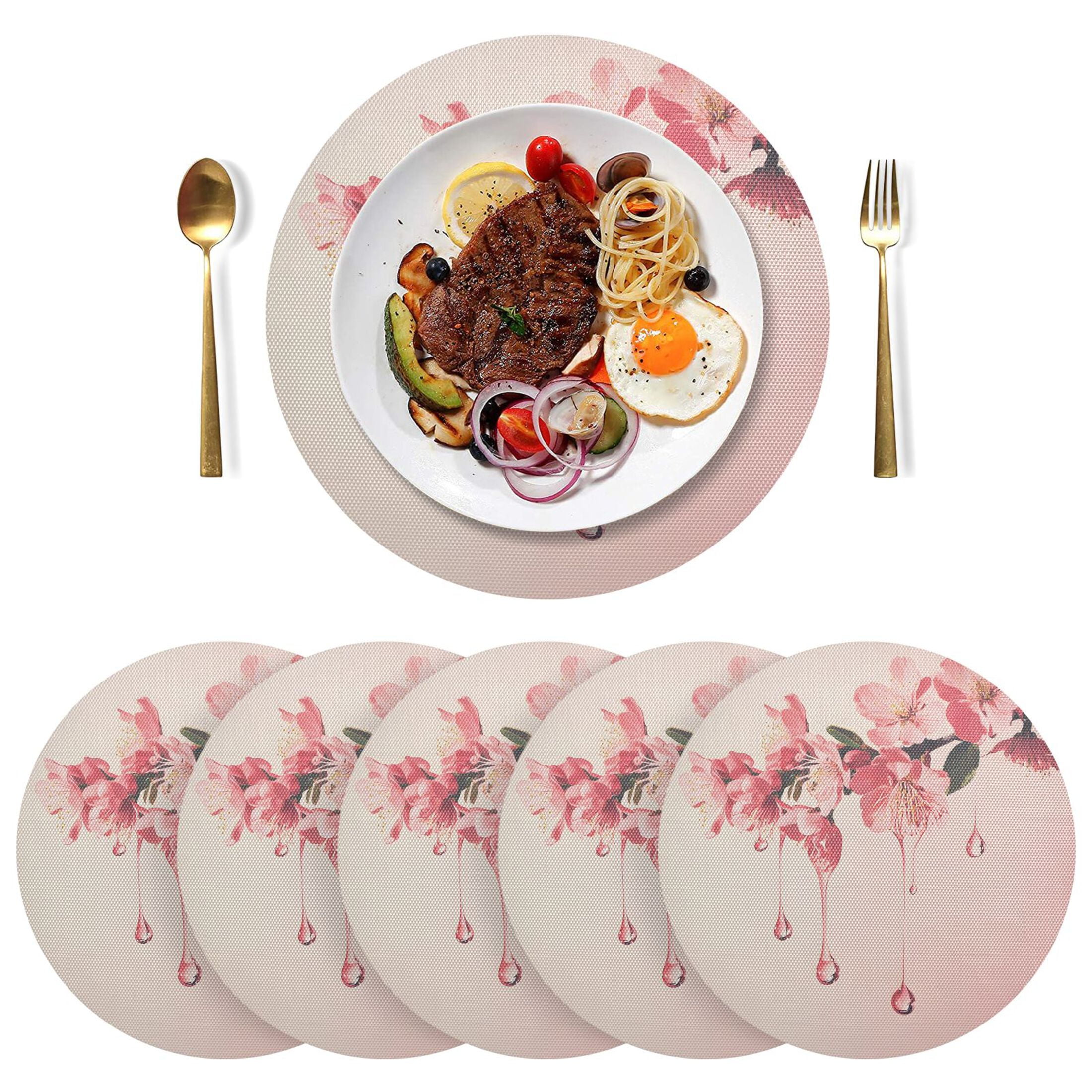 joogoo Blossom Flower with Water Drop Round Plate Mats for Dining Table ...