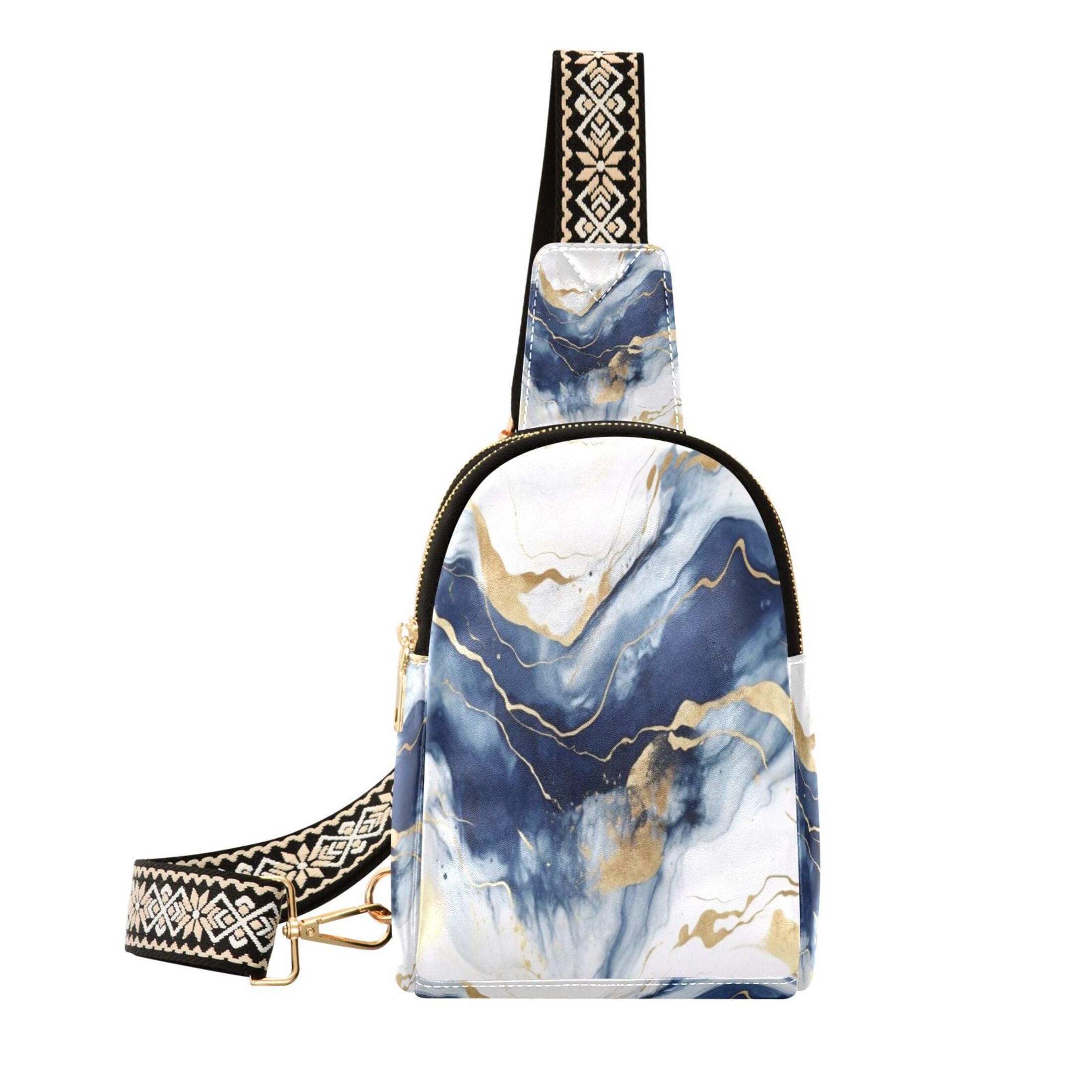 joogoo Blue Marble with Gold Sling Backpack Crossbody Shoulder Bags ...