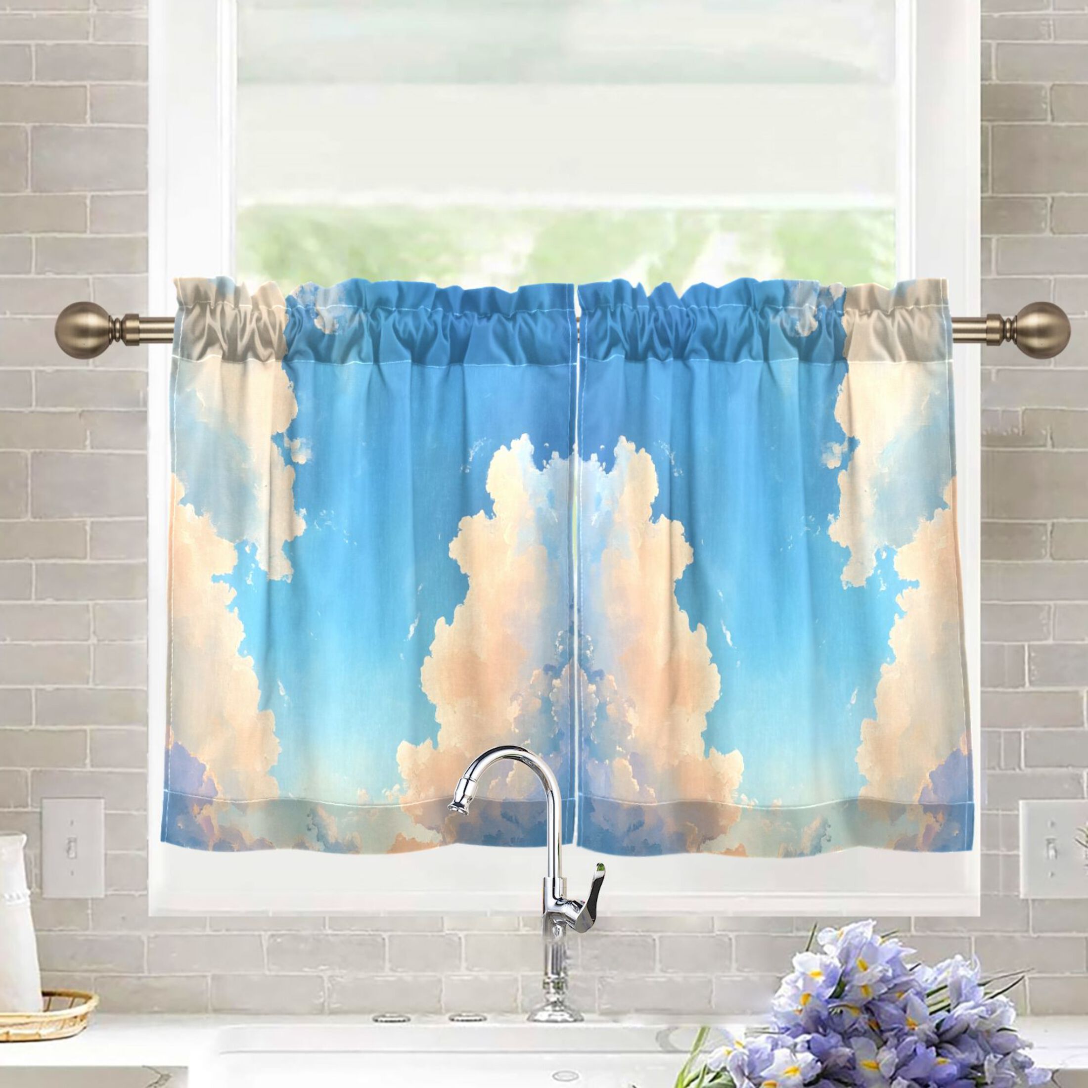 joogoo Blue Sky Scene Curtains Sets Half Window Cafe Farmhouse Tier 2 ...
