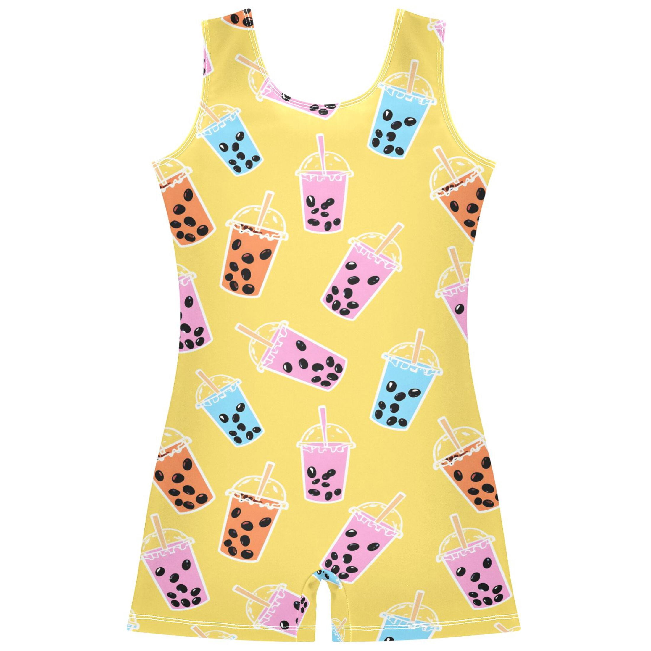 joogoo Boba Bubble Tea Yellow Pattern Girls Leotards Gymnastics ...