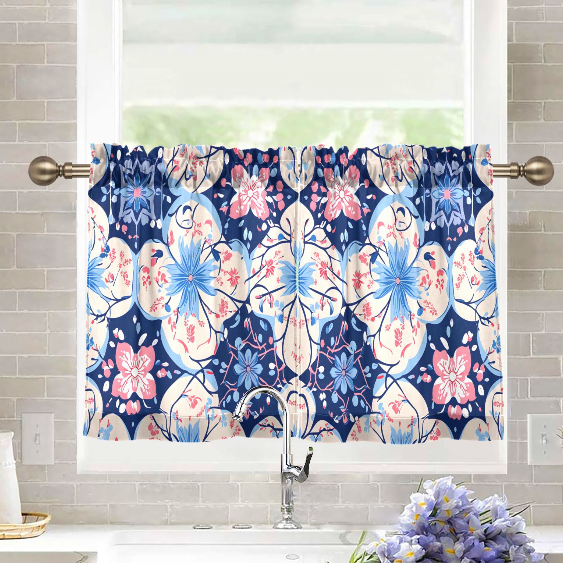 joogoo Bohemia Art Flowers Curtains Sets Half Window Cafe Farmhouse ...