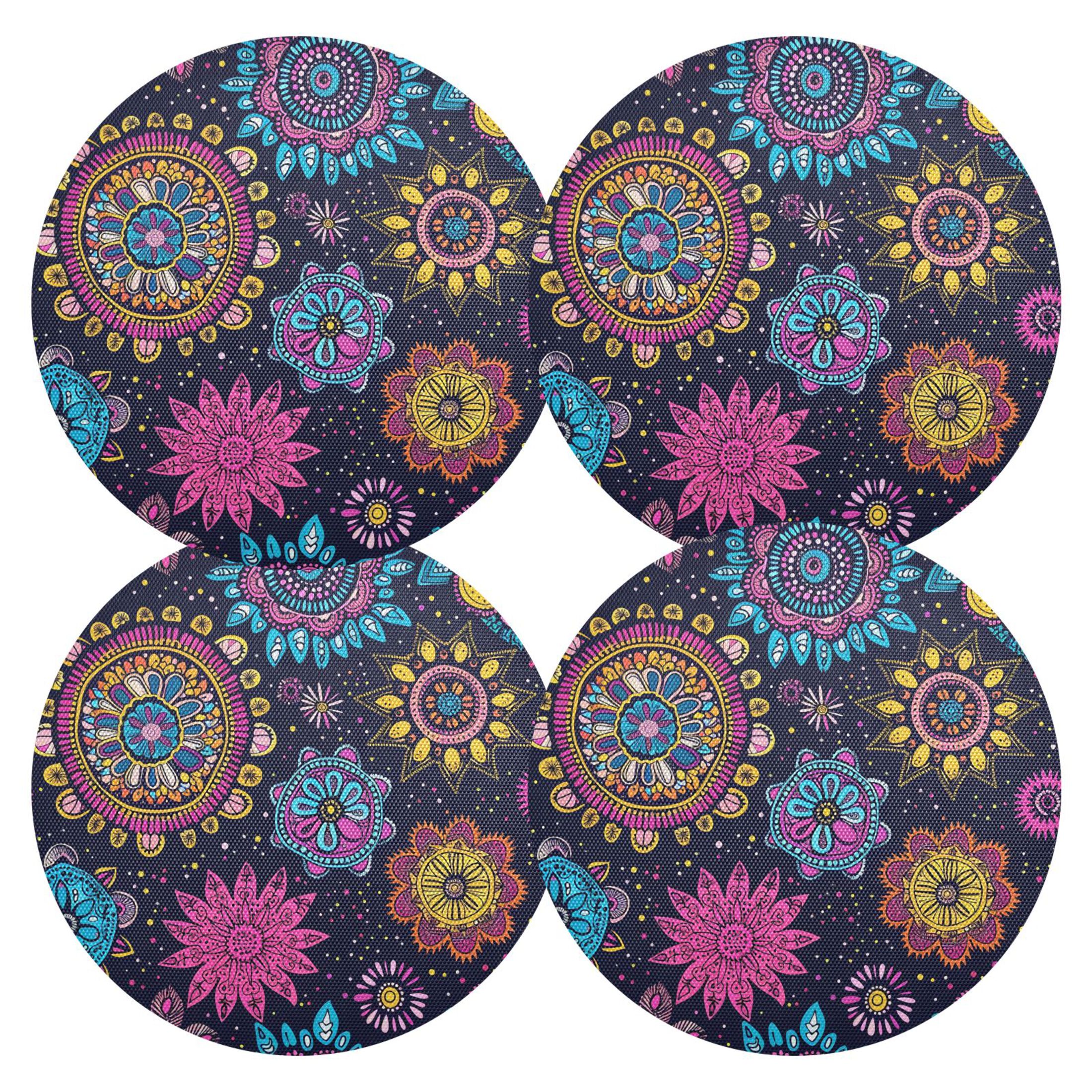 joogoo Bohemian Mandala Flower Round Plate Mats for Dining Table ...