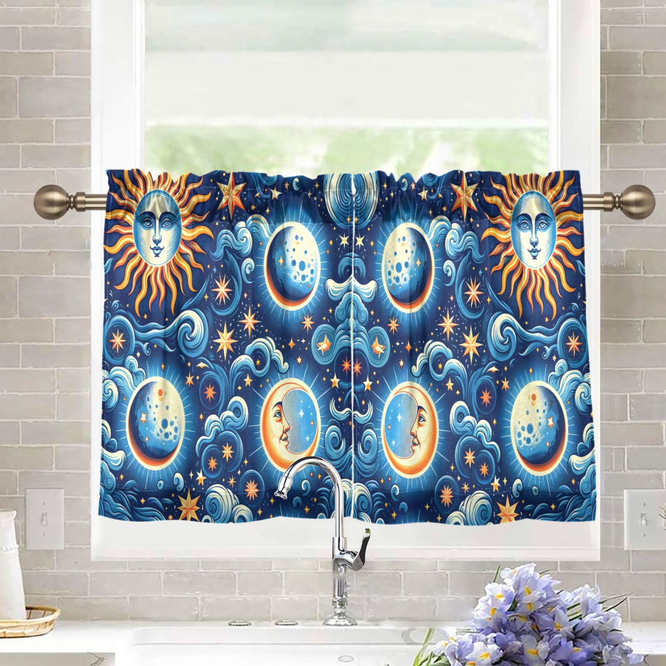 joogoo Boho Mandala Moon Curtains Sets Half Window Cafe Farmhouse Tier ...