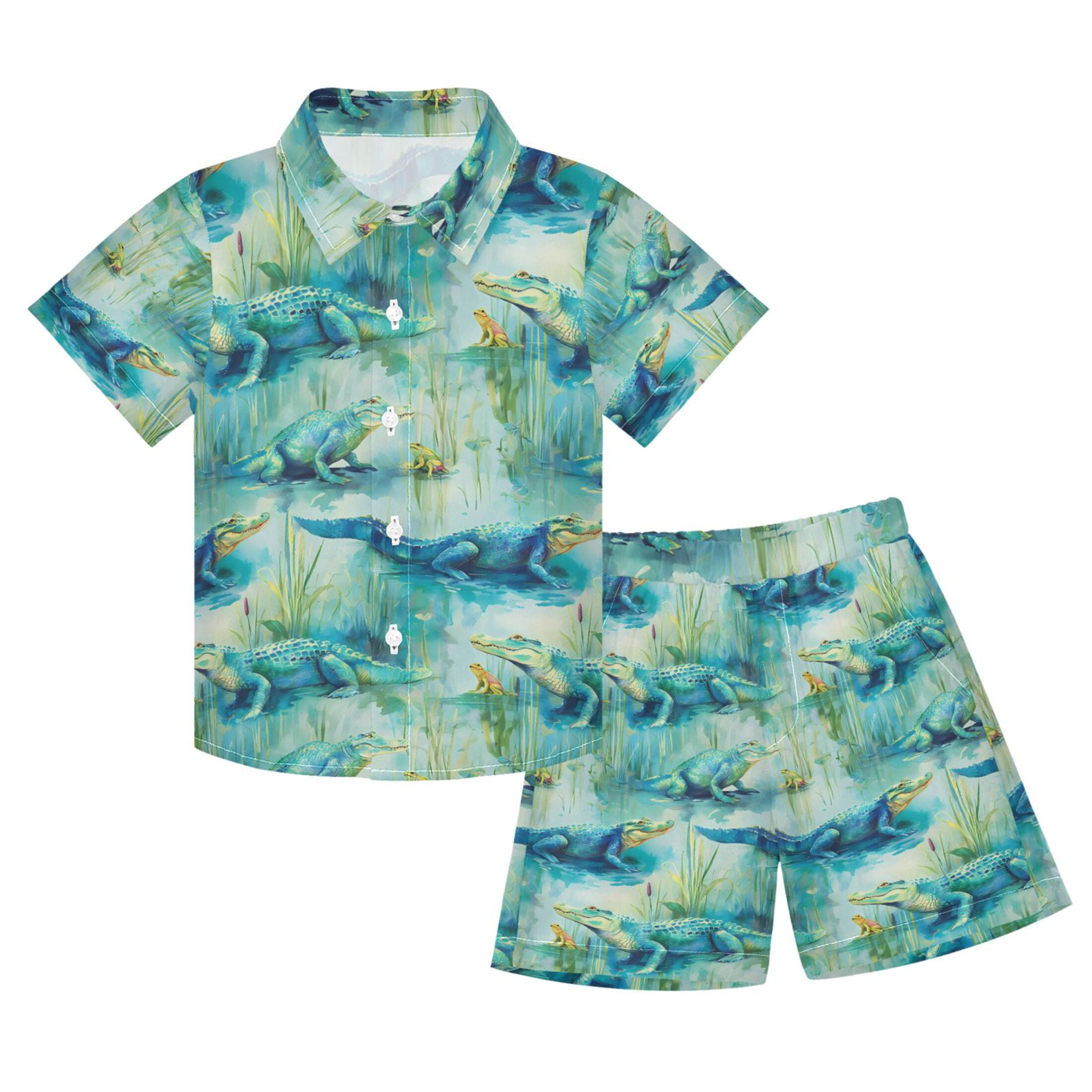 joogoo Boy Shorts Set Alligator Frogs 2 Piece Short Sleeve Button Down ...