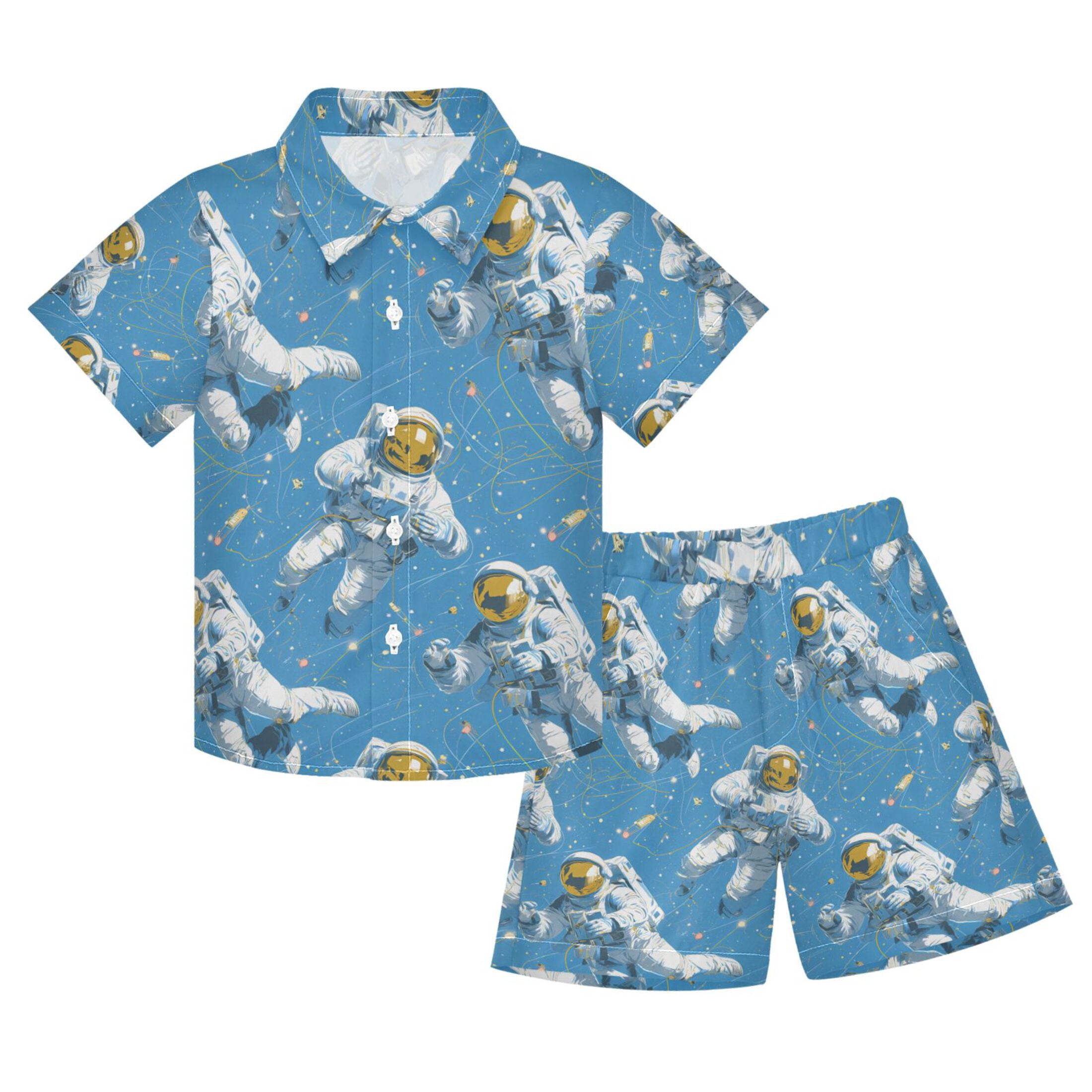 joogoo Boy Shorts Set Astronaut Space Cartoon 2 Piece Short Sleeve ...