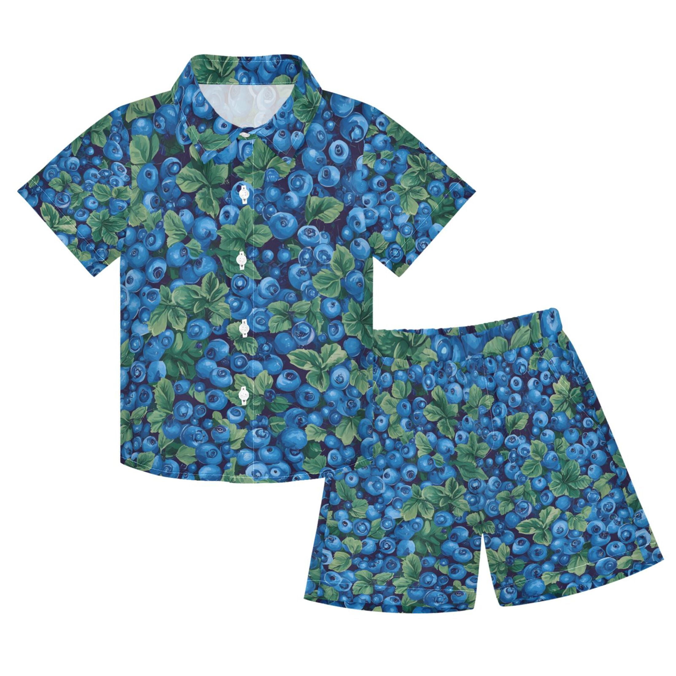 joogoo Boy Shorts Set Blueberry and Leaves 2 Piece Short Sleeve Button ...