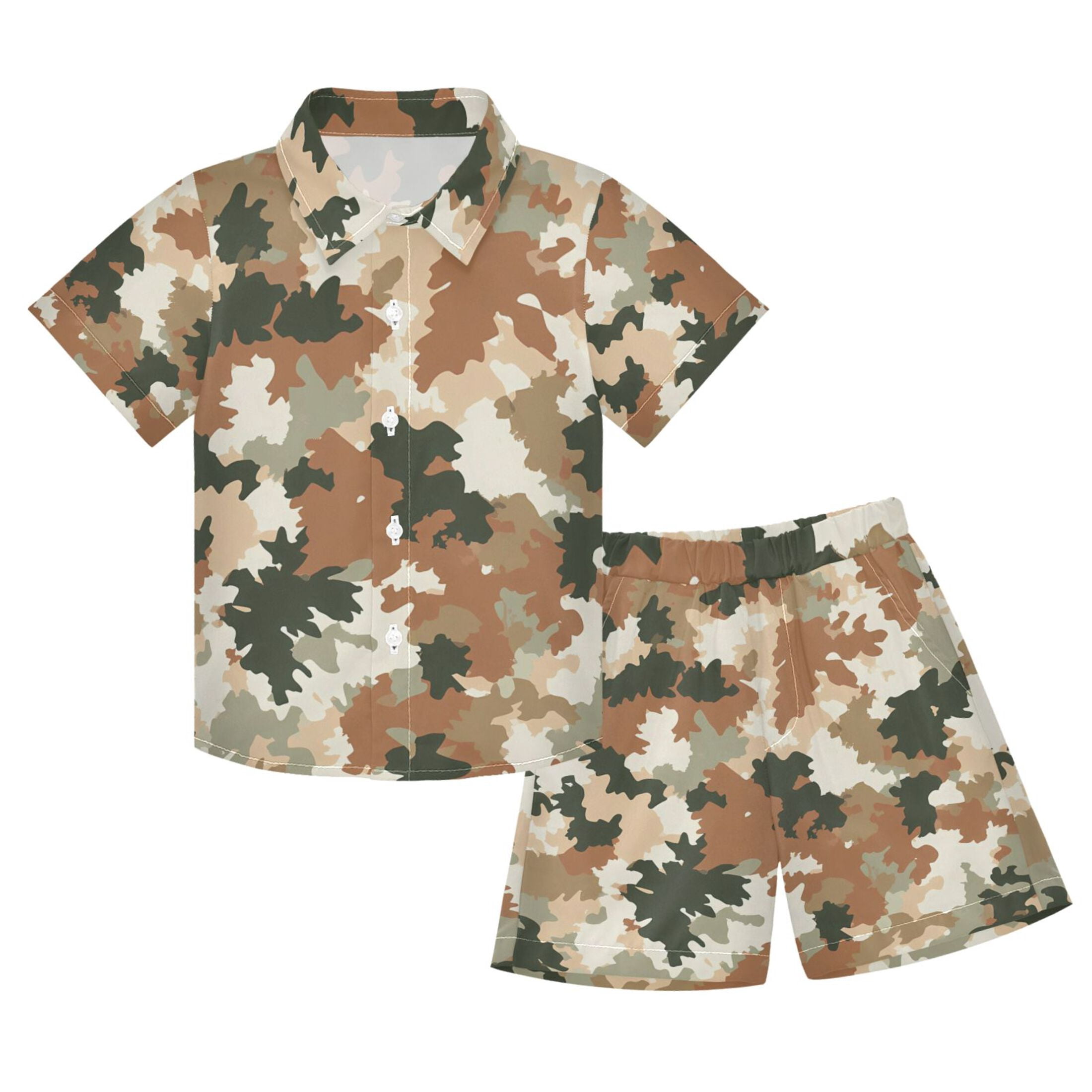 joogoo Boy Shorts Set Camouflage Brown 2 Piece Short Sleeve Button Down ...