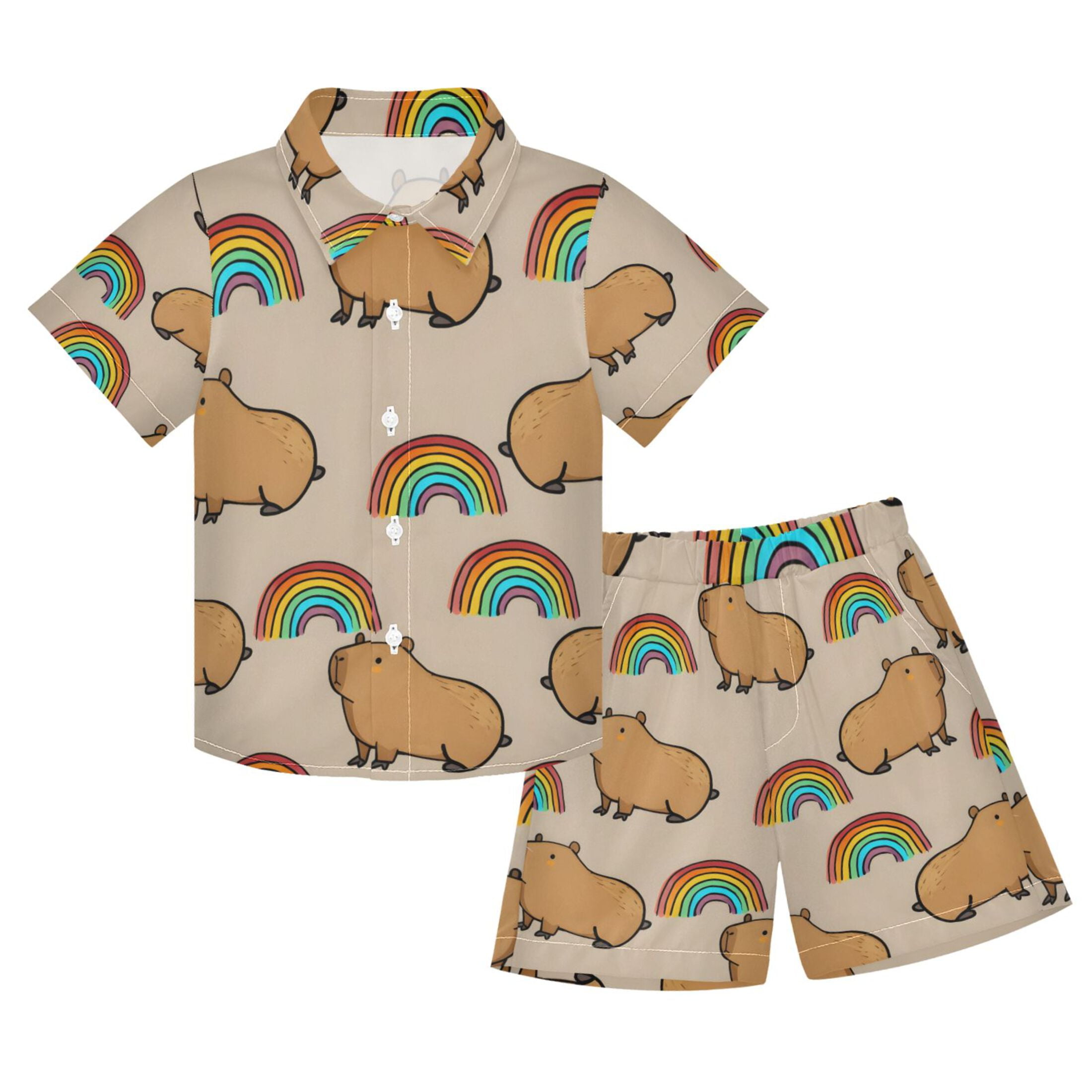 joogoo Boy Shorts Set Capybara Rainbows 2 Piece Short Sleeve Button ...