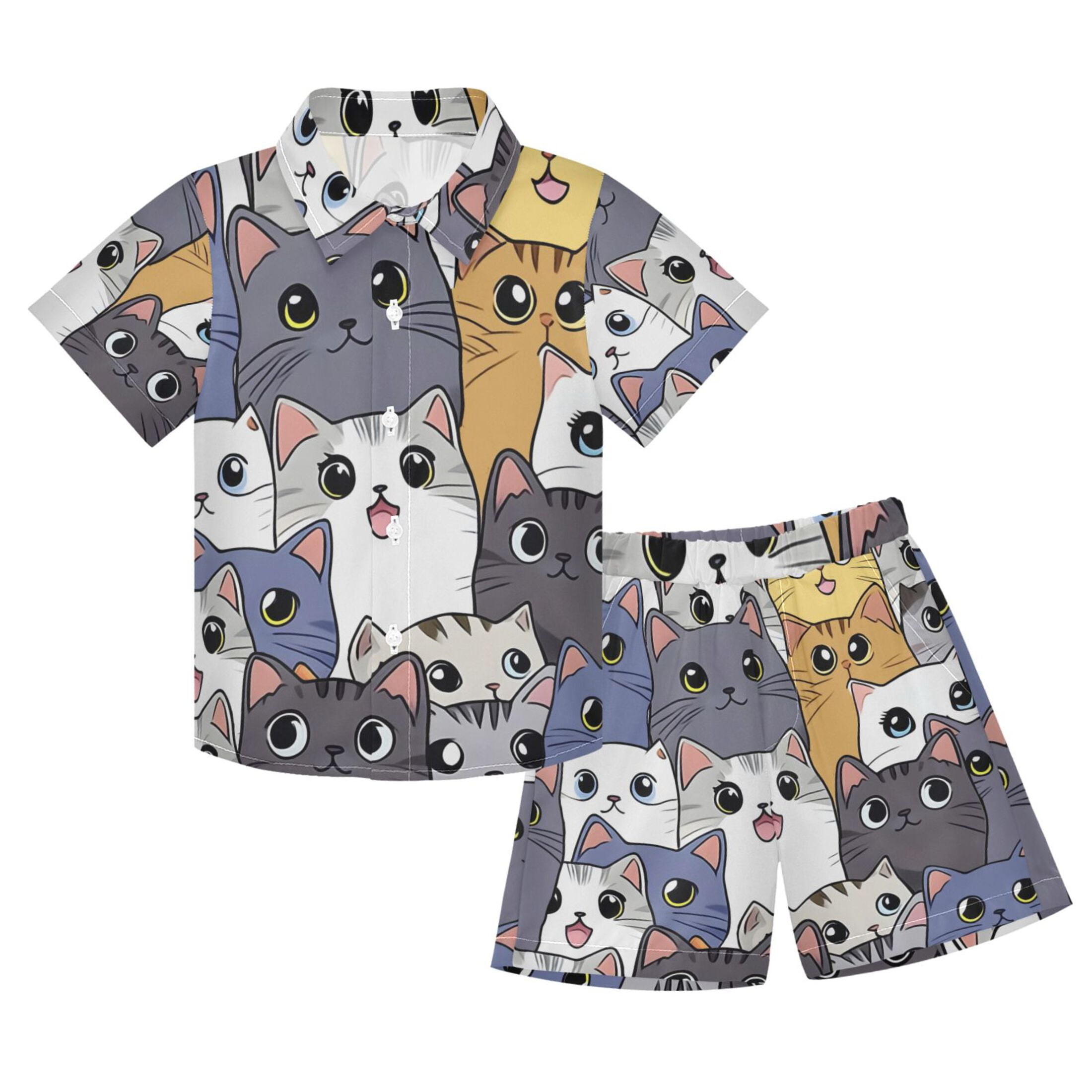 joogoo Boy Shorts Set Colorful Doodle Cute Cats 2 Piece Short Sleeve ...