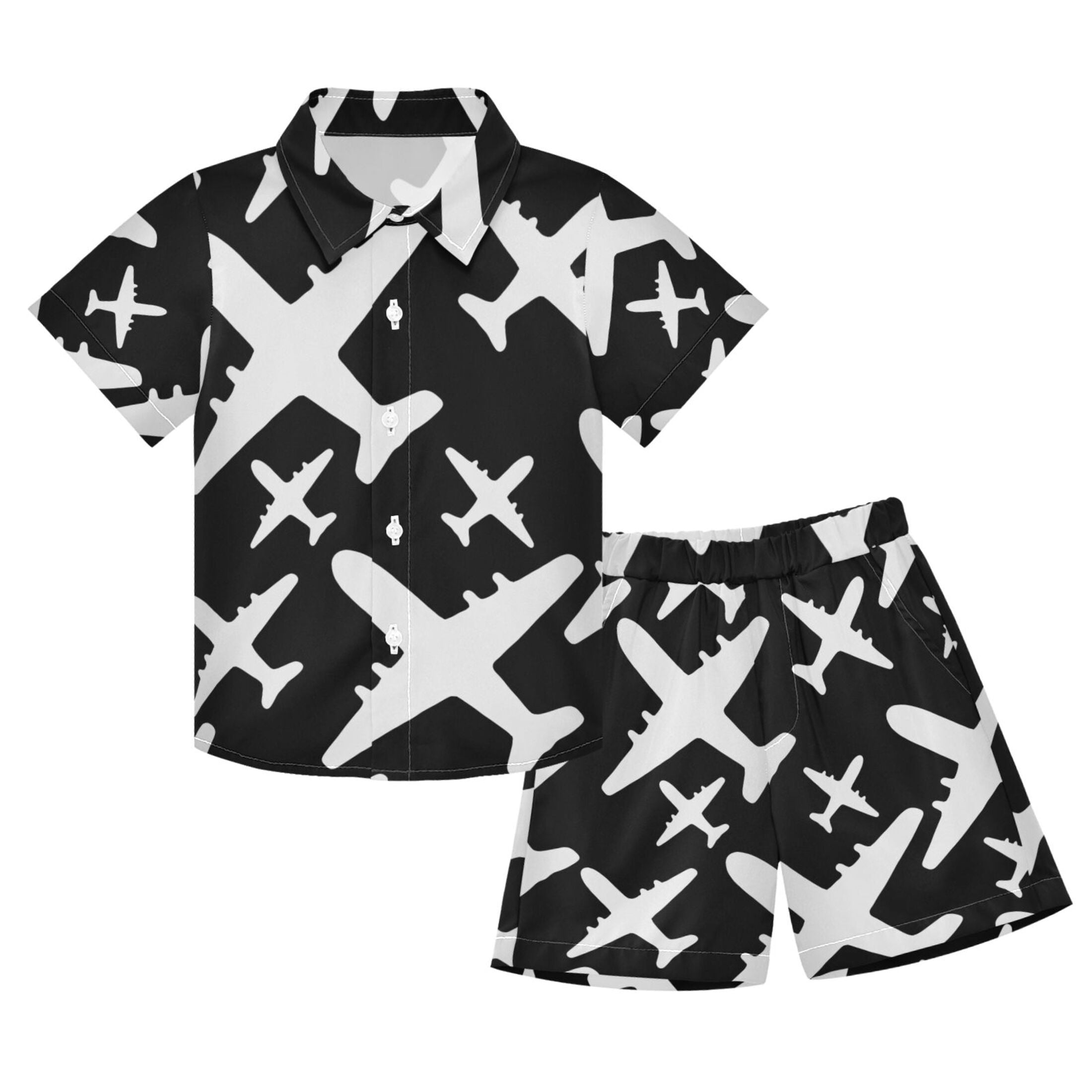 joogoo Boy Shorts Set Cute Airplane Pattern 2 Piece Short Sleeve Button ...