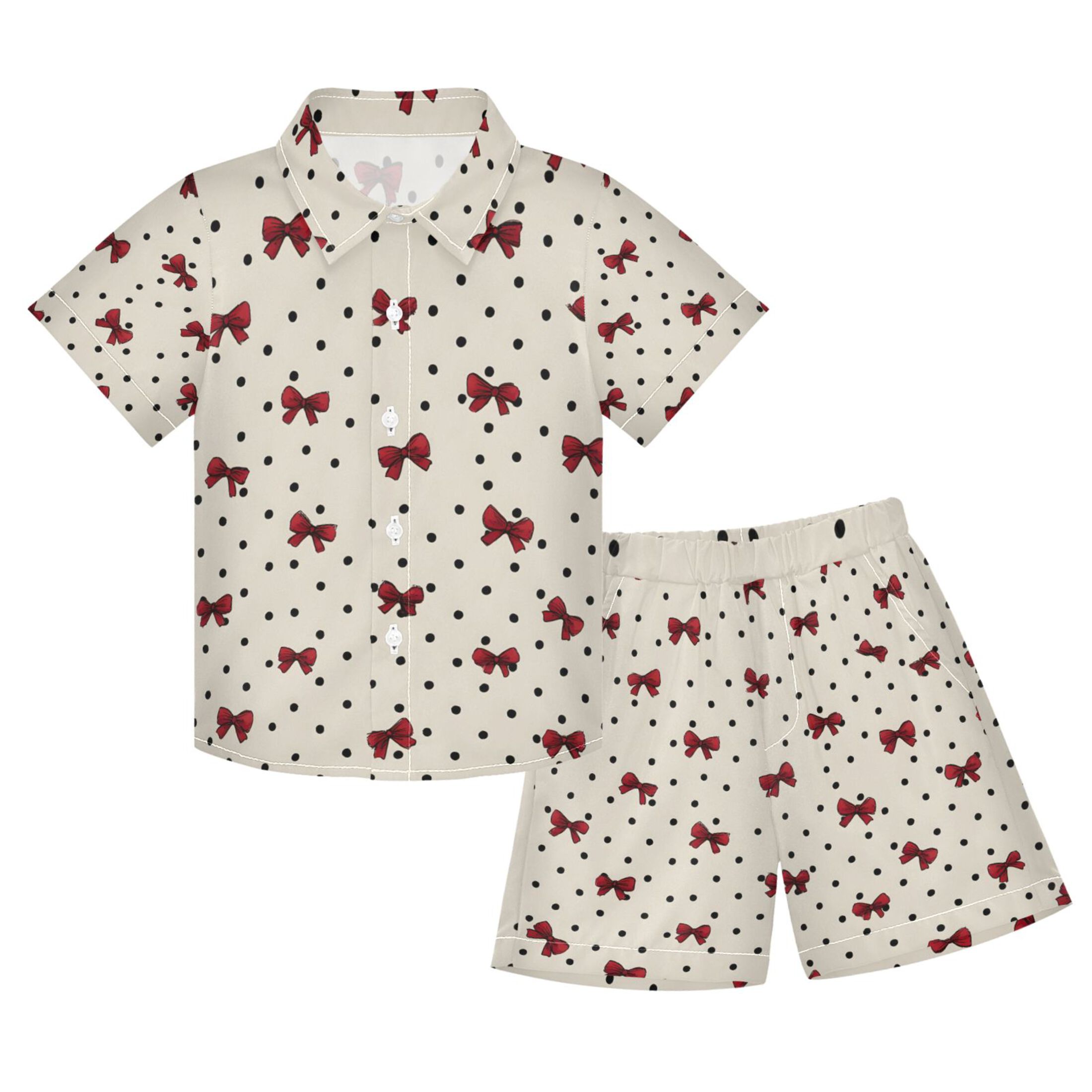 joogoo Boy Shorts Set Cute Bow Polka Dots 2 Piece Short Sleeve Button ...