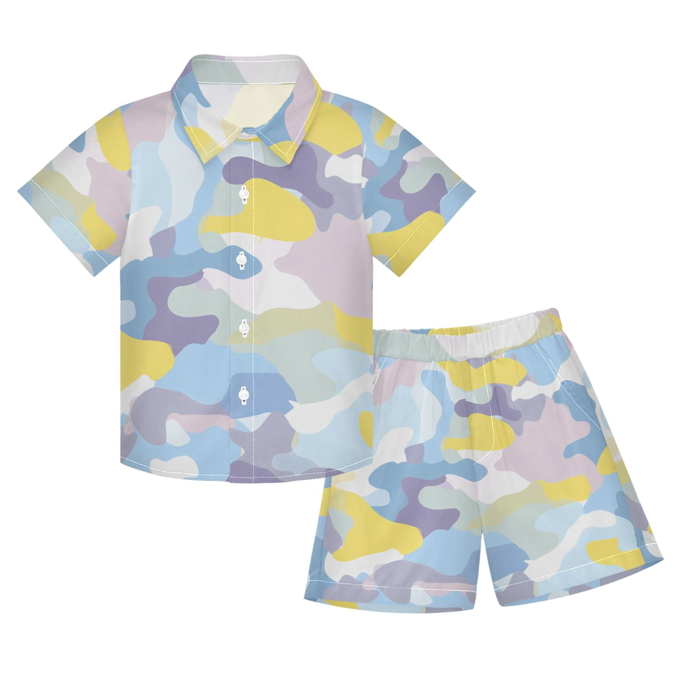 joogoo Boy Shorts Set Cute Camouflage Blue 2 Piece Short Sleeve Button ...