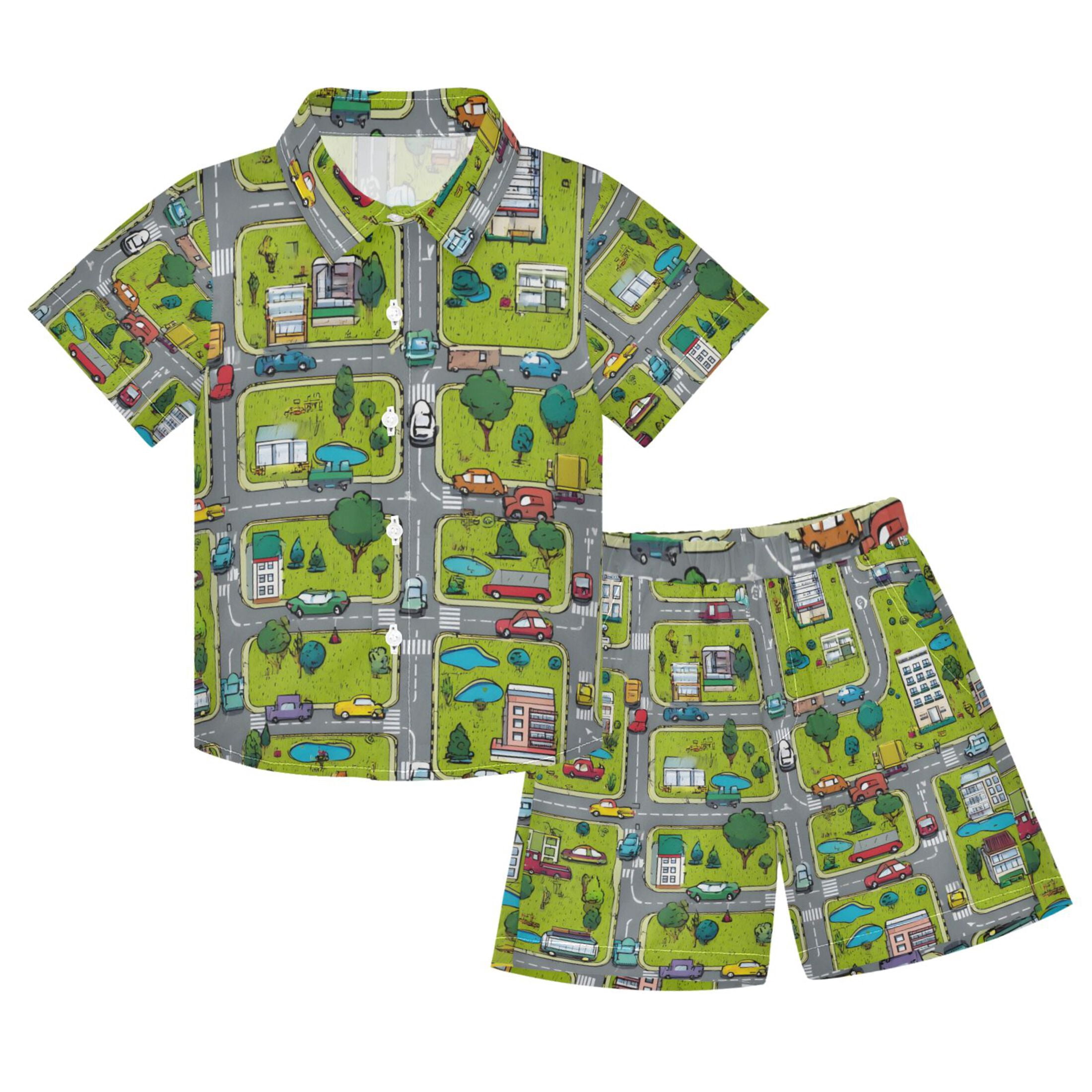 joogoo Boy Shorts Set Cute Road Cars 2 Piece Short Sleeve Button Down ...