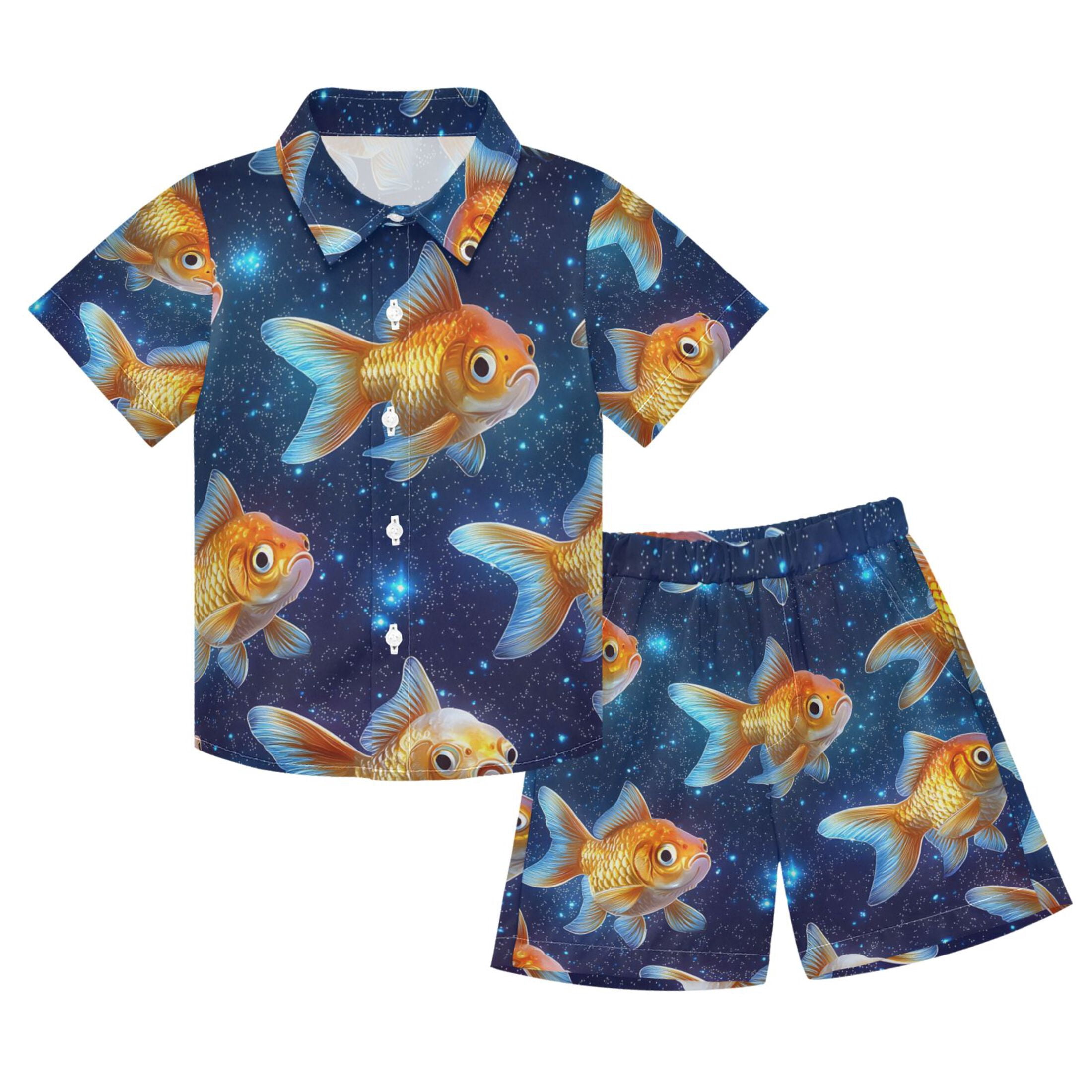joogoo Boy Shorts Set Goldfish in Starry 2 Piece Short Sleeve Button ...
