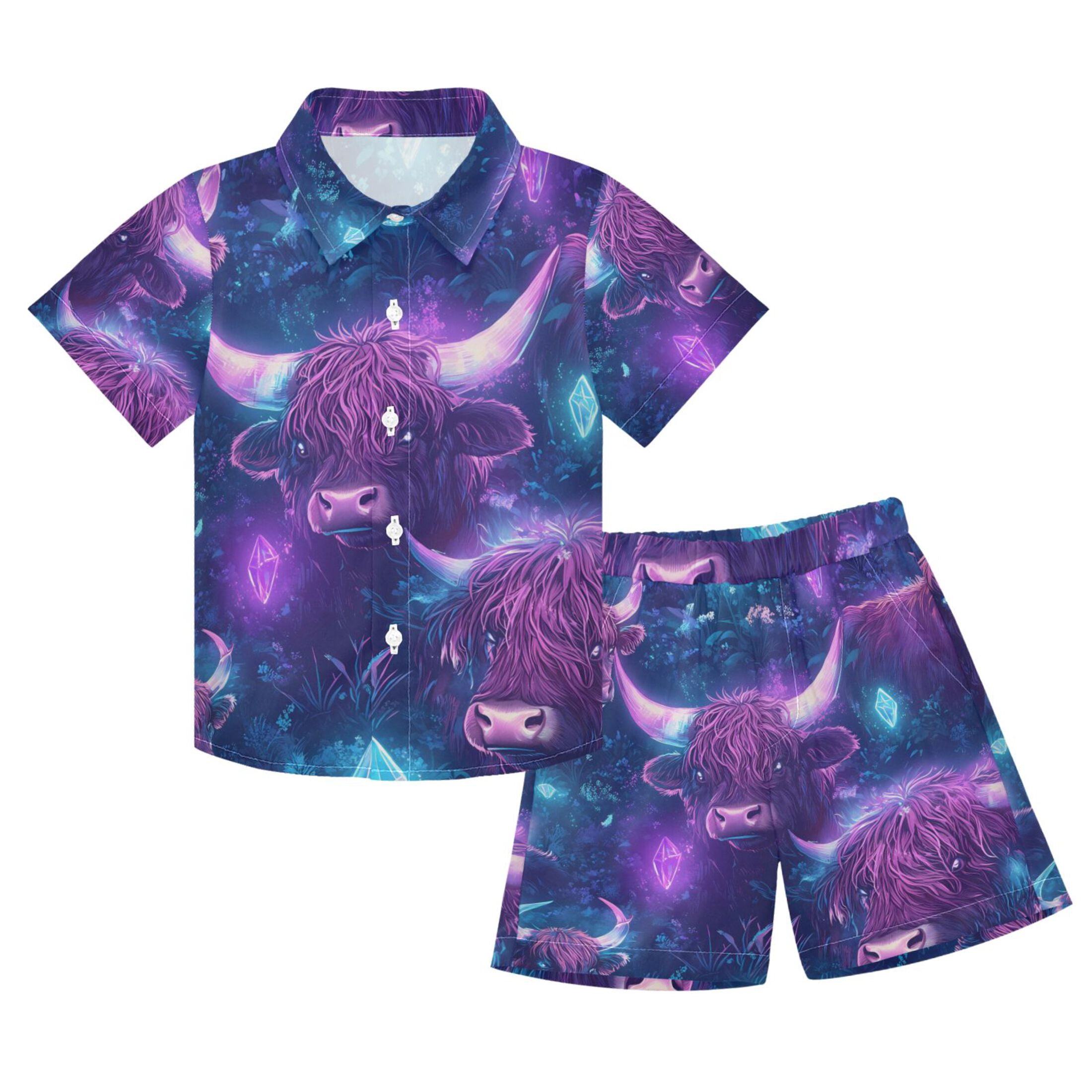 joogoo Boy Shorts Set Highland Cattle Texture 2 Piece Short Sleeve ...