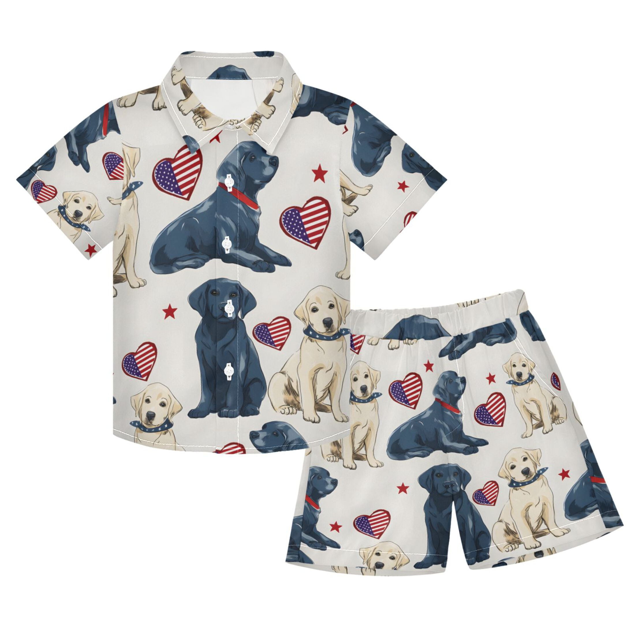 joogoo Boy Shorts Set Labrador Dogs Hearts 2 Piece Short Sleeve Button ...