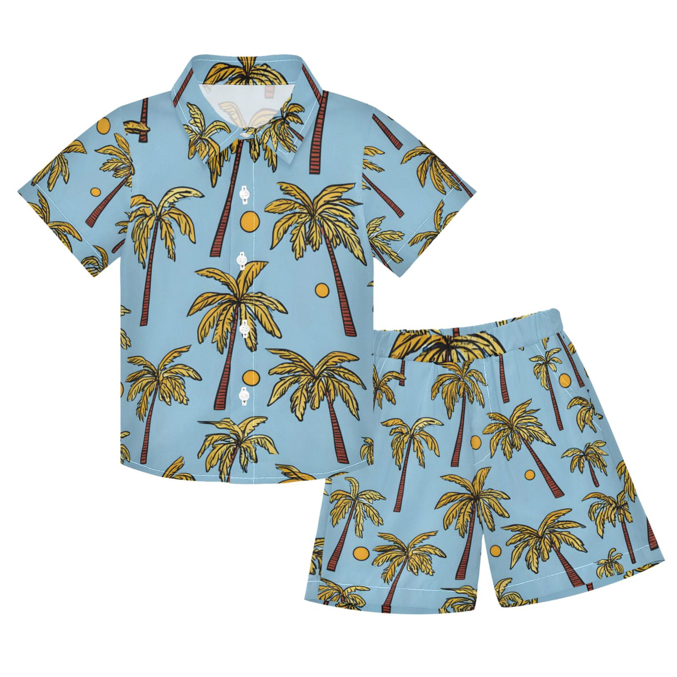 joogoo Boy Shorts Set Sun and Palm Tree 2 Piece Short Sleeve Button ...