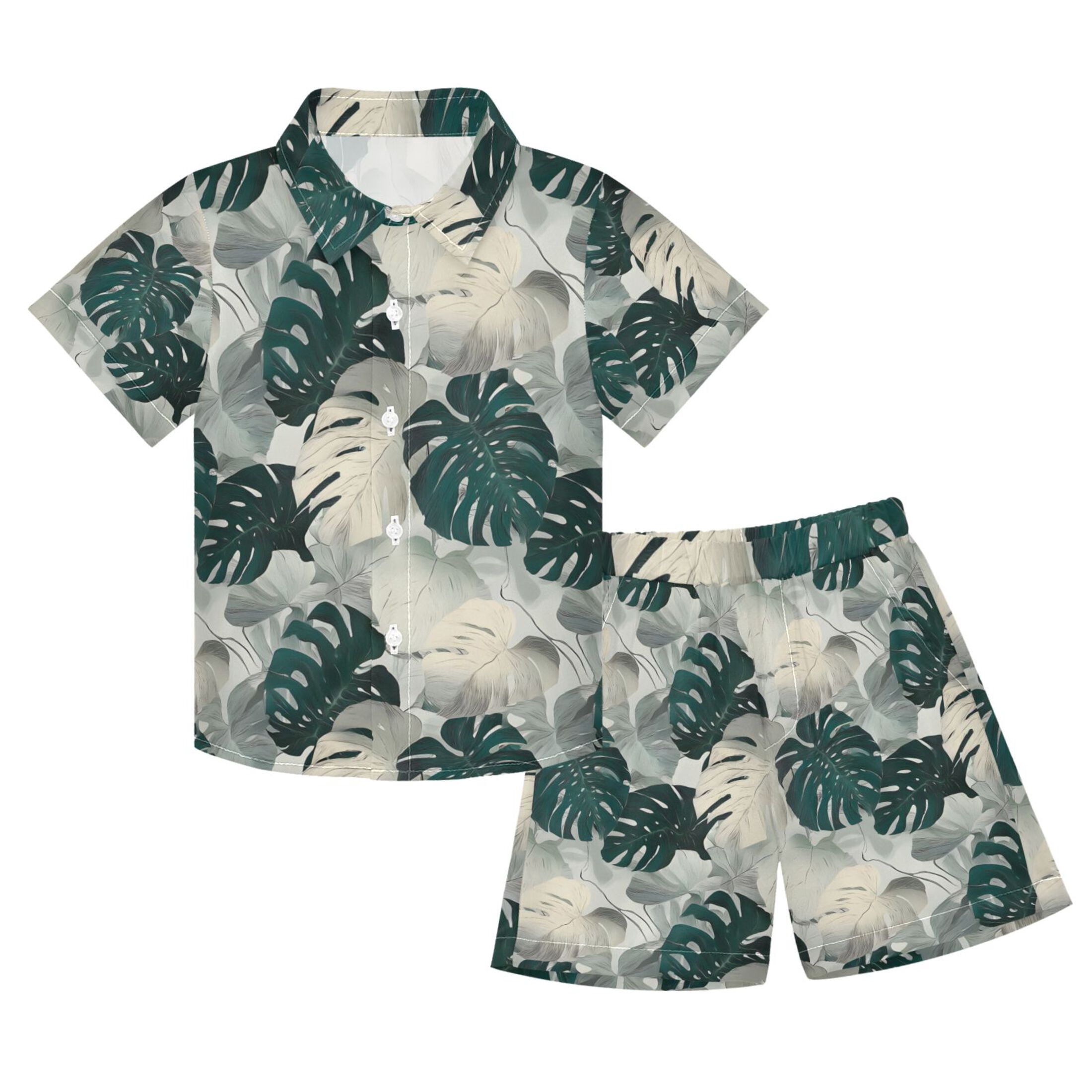 joogoo Boy Shorts Set Vintage Summer Palm Leaves 2 Piece Short Sleeve ...