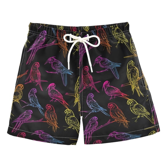 joogoo Boy Swim Trunks Neon Doodle Parrot Bathing Beach Board Shorts S ...