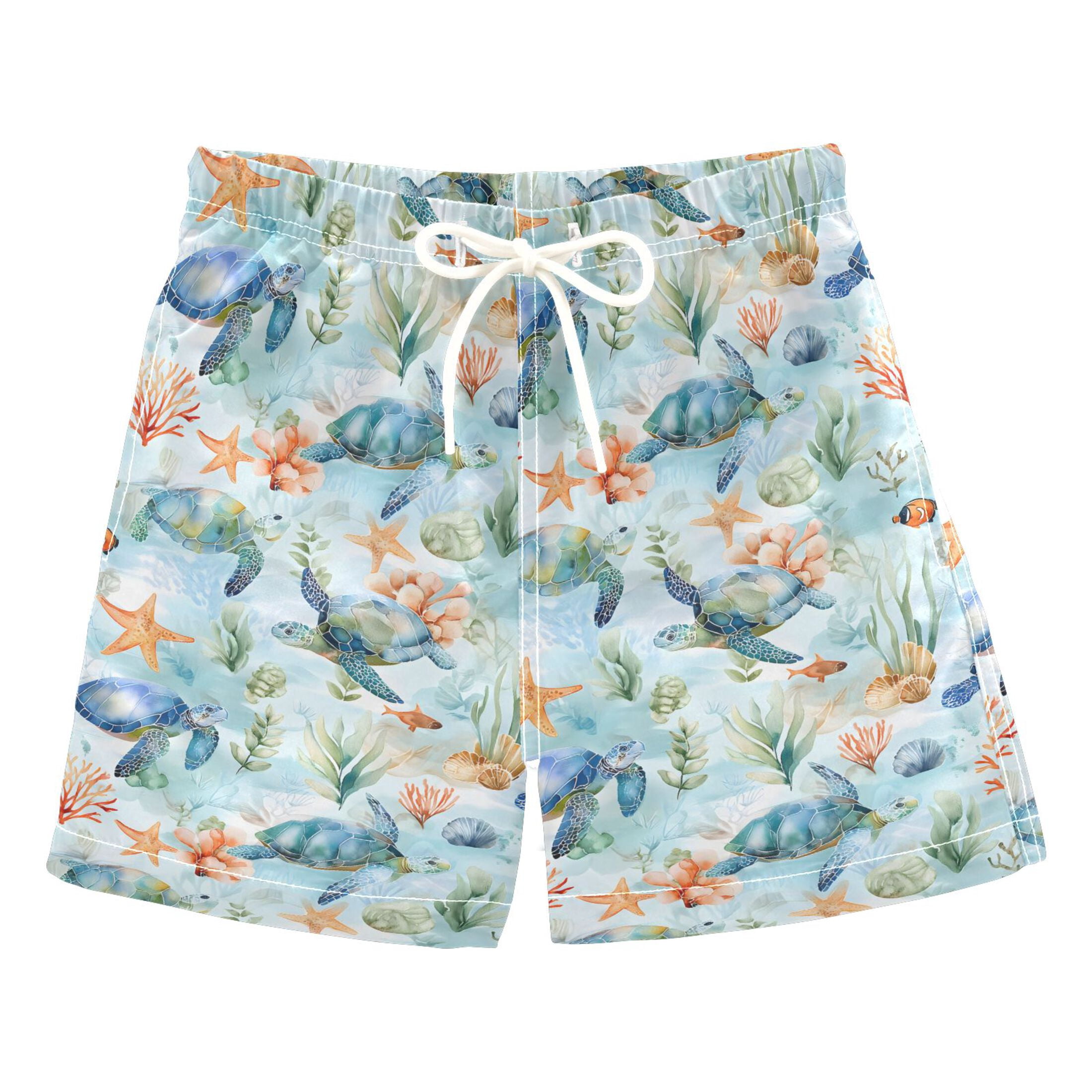 joogoo Boy Swim Trunks Watercolor Turtle Cartoon Bathing Beach Board ...