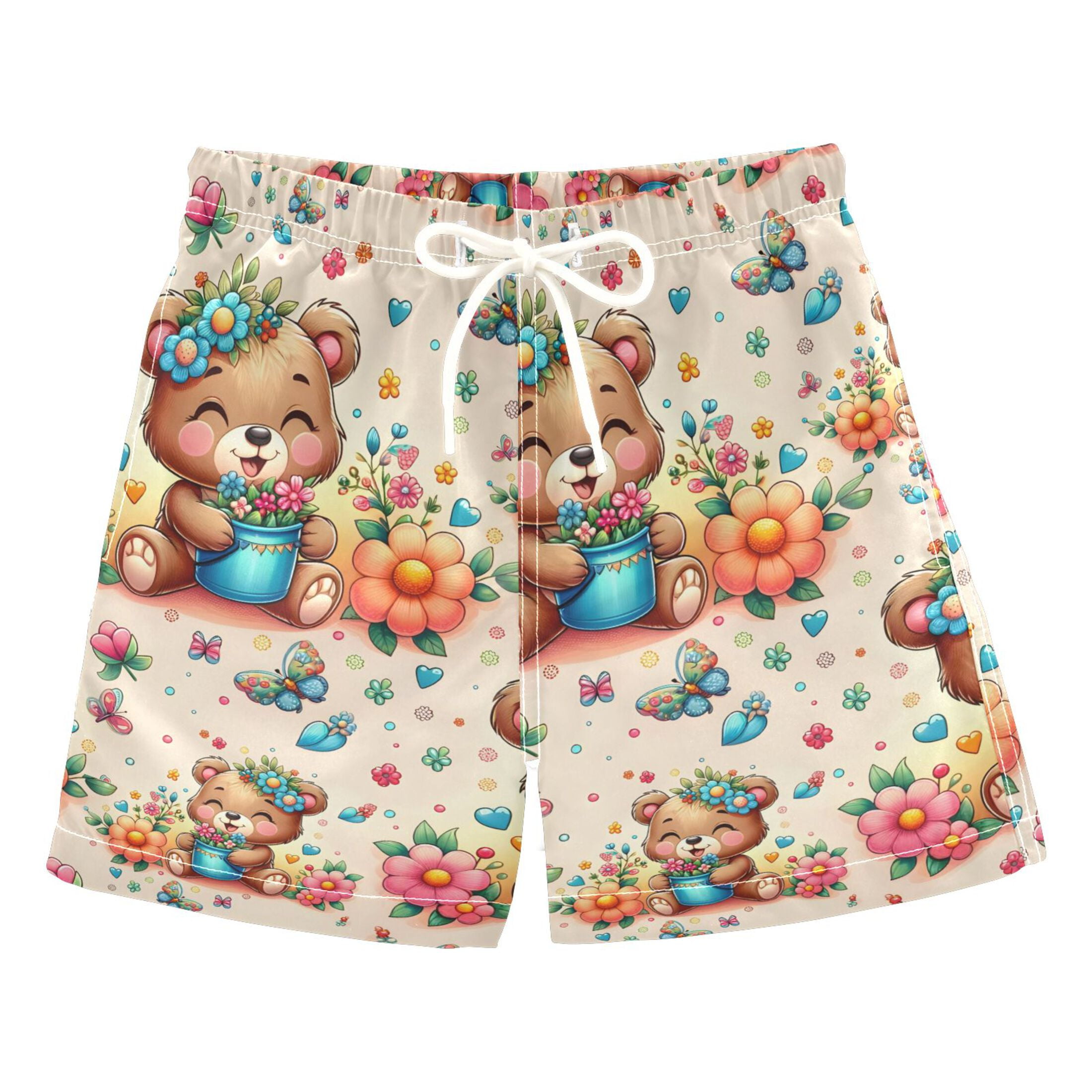 joogoo Boys Swim Trunks Cartoon Bear in Flowers Beach Board Shorts ...