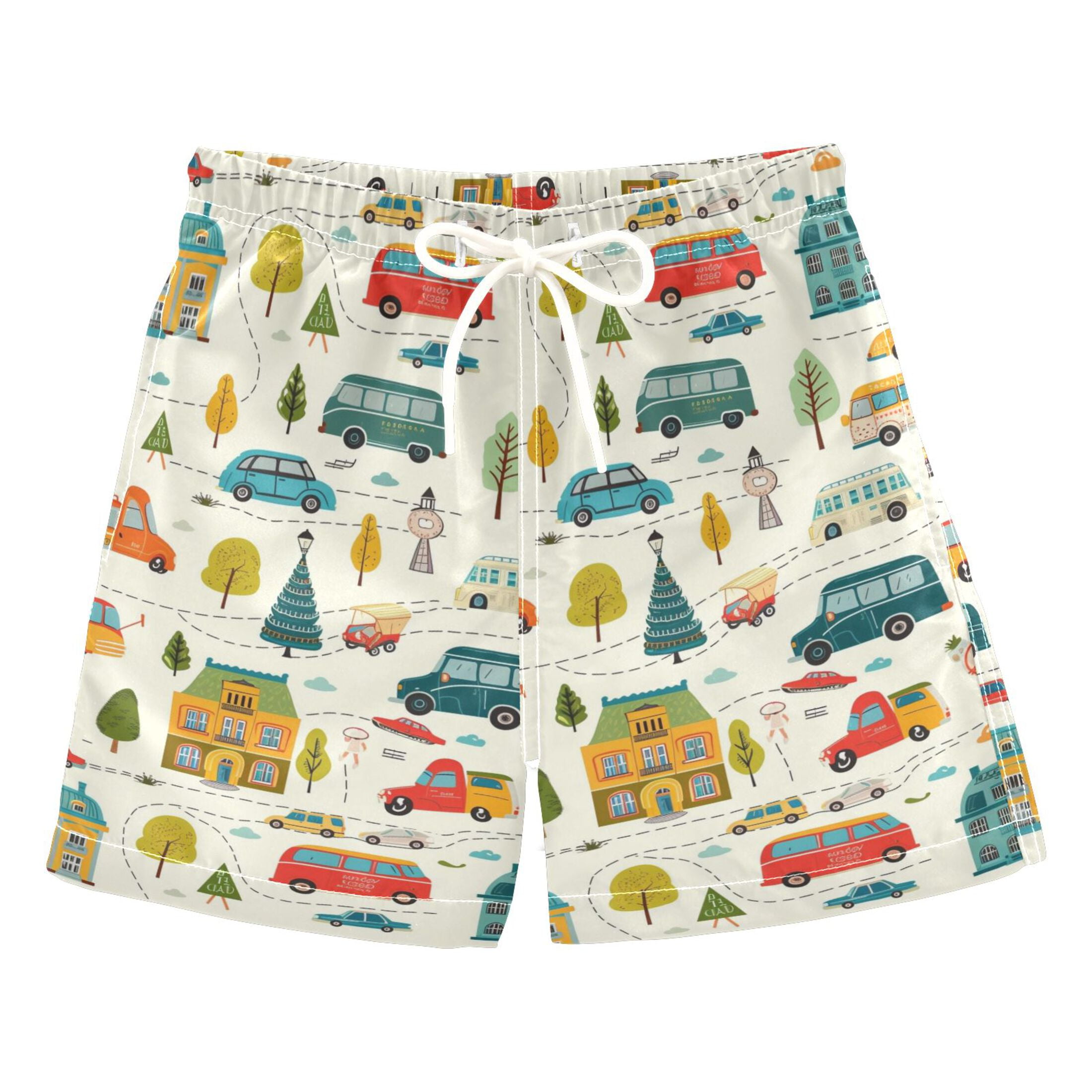 joogoo Boys Swim Trunks Cartoon Car and Bus Beach Board Shorts ...