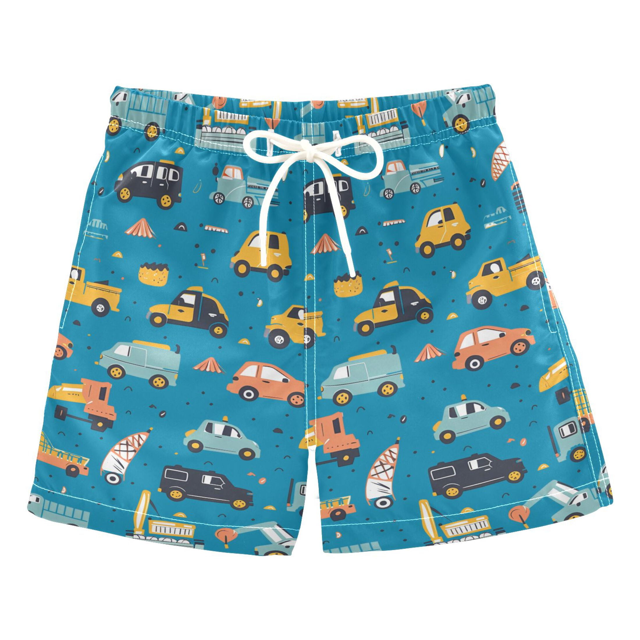 joogoo Boys Swim Trunks Cartoon Cars Trucks on Blue Beach Board Shorts ...