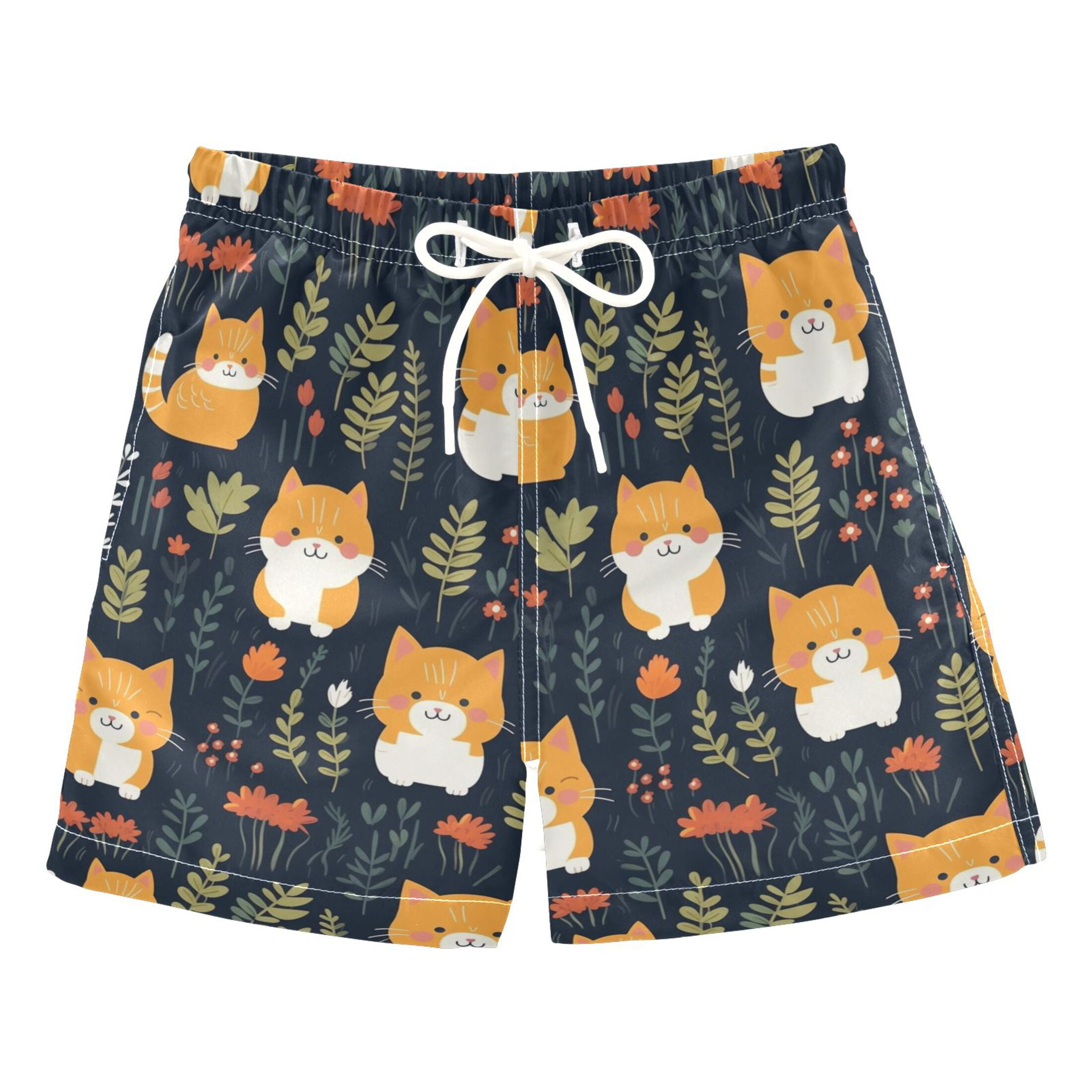 joogoo Boys Swim Trunks Cartoon Cat and Leaves Beach Board Shorts ...
