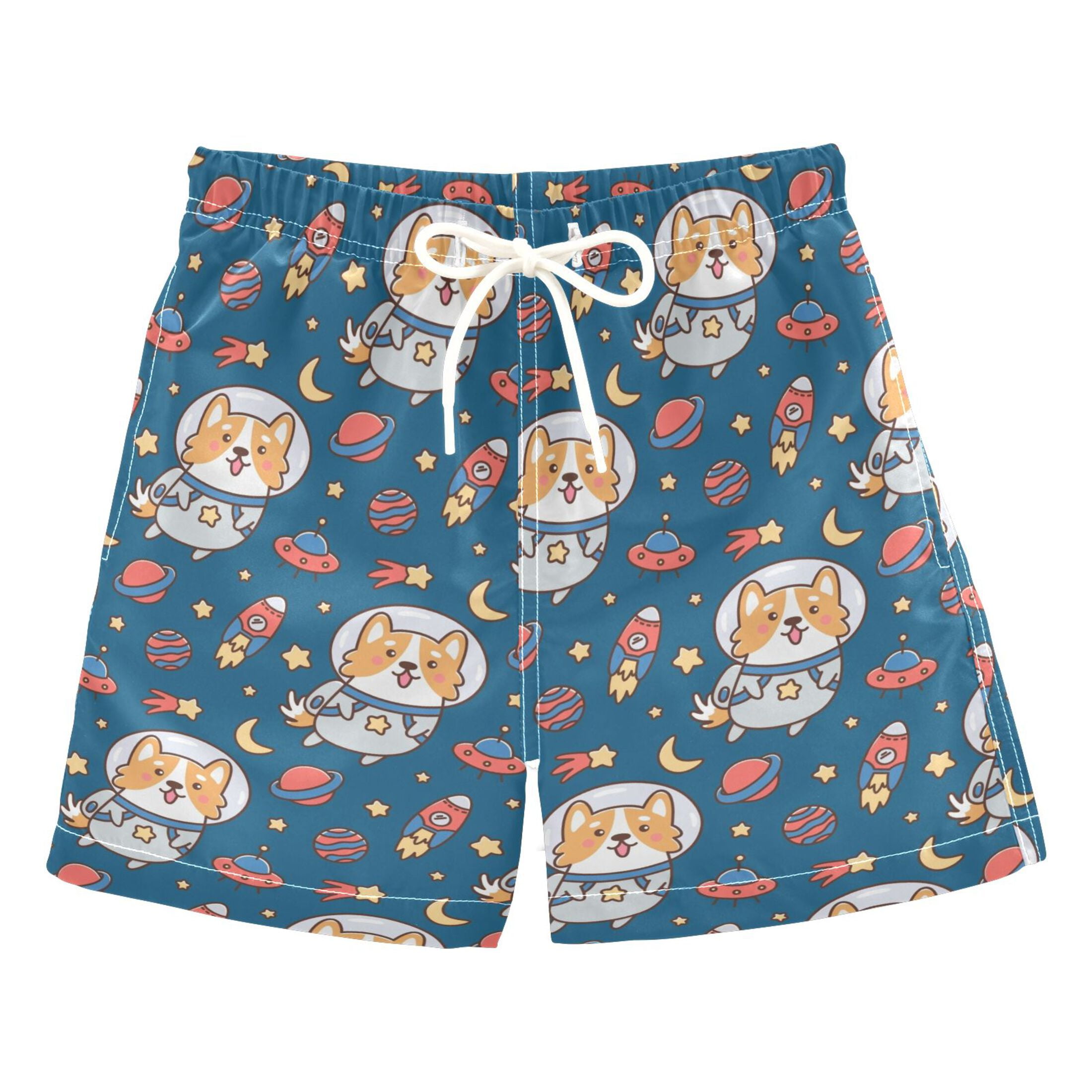 joogoo Boys Swim Trunks Cartoon Corgi Dogs with Space Beach Board ...