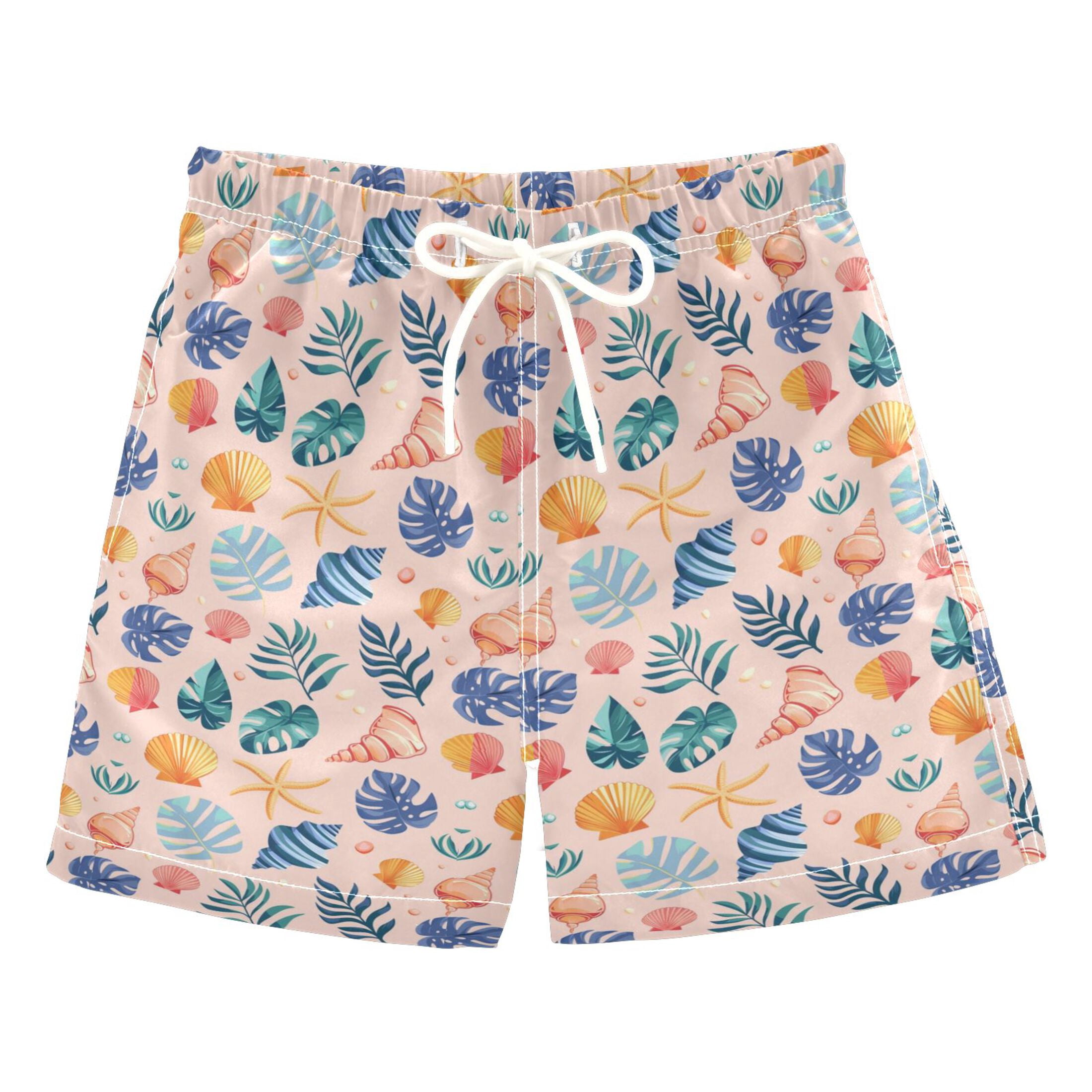 joogoo Boys Swim Trunks Conch and Palm Leaves Beach Board Shorts ...