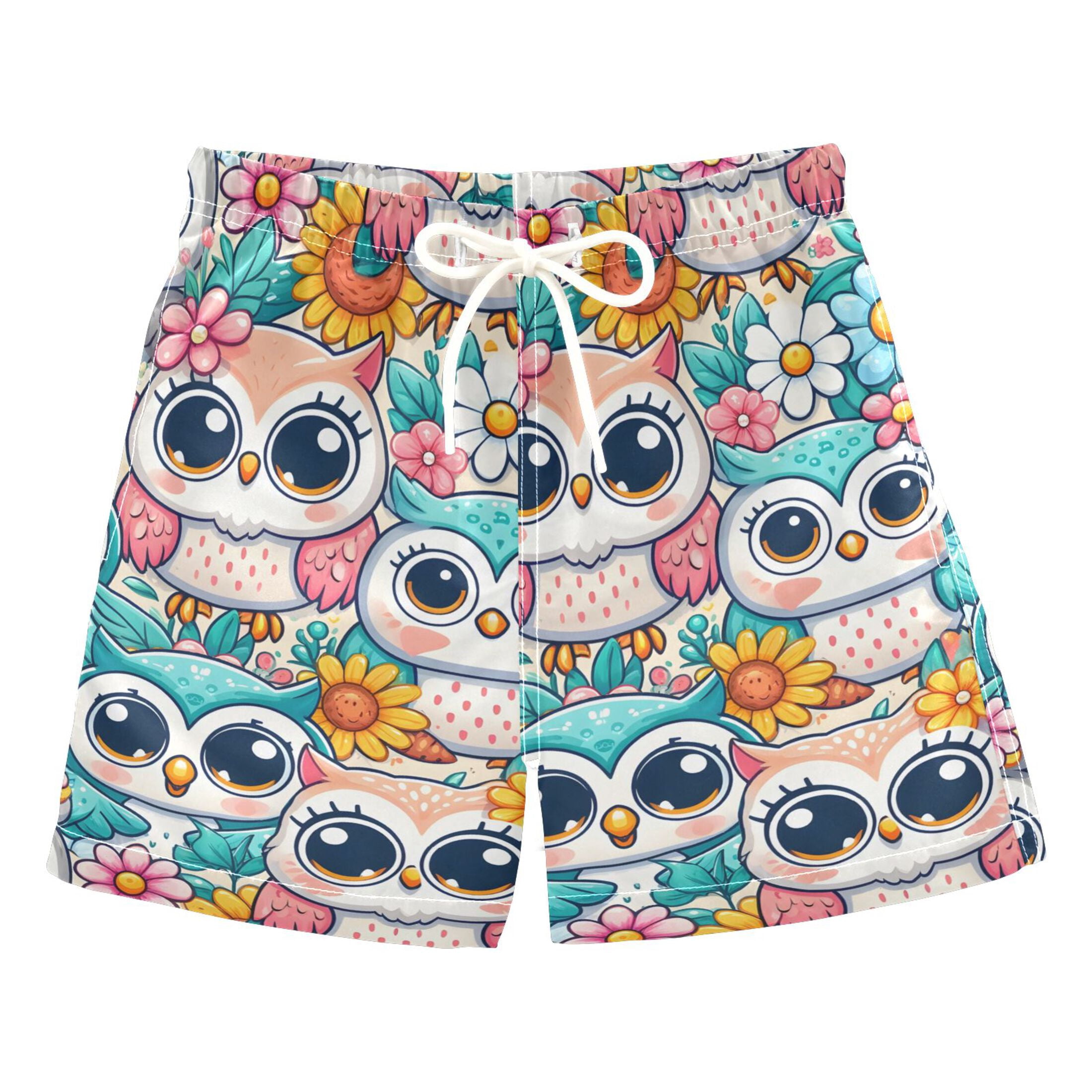 joogoo Boys Swim Trunks Cute Owl and Floral Beach Board Shorts ...