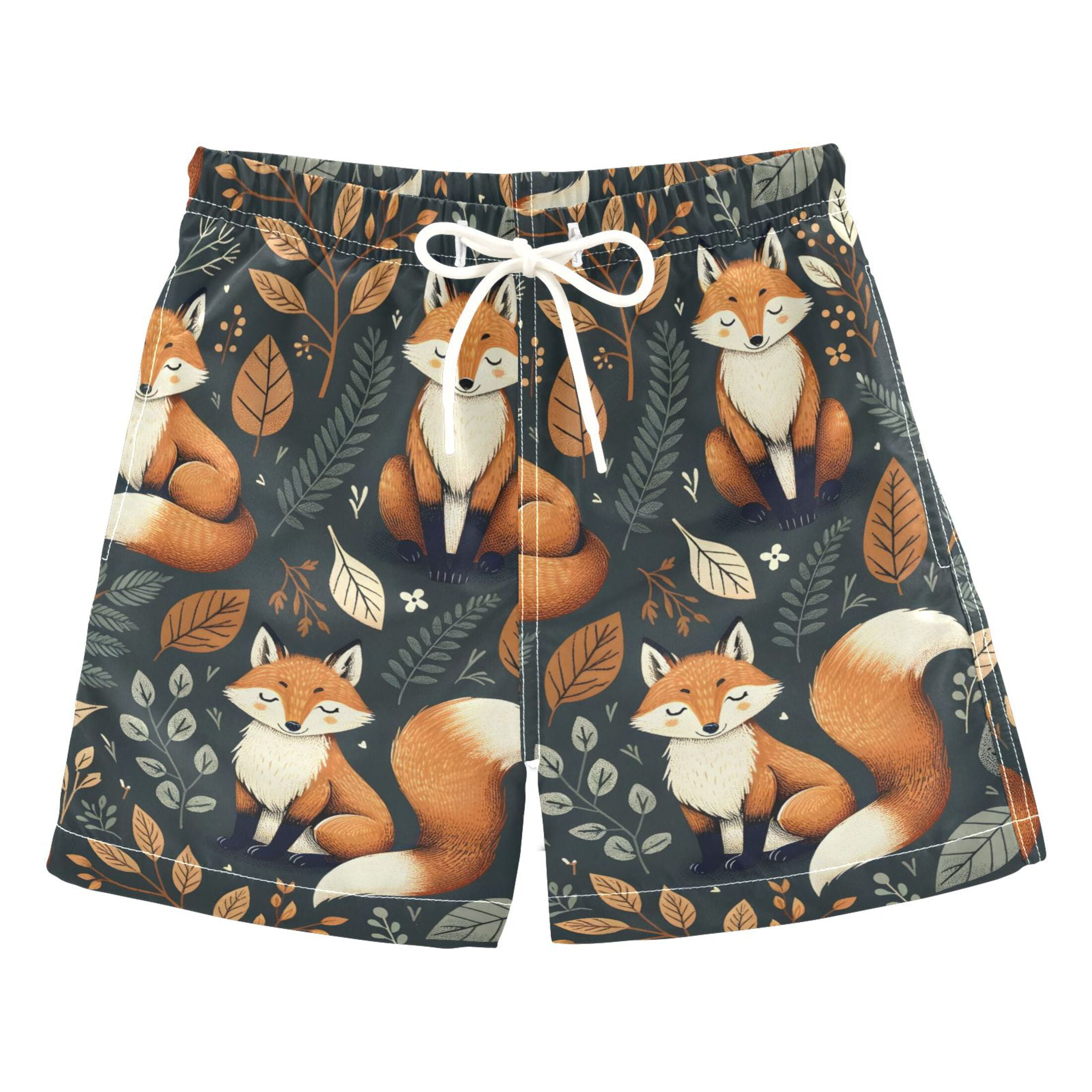 joogoo Boys Swim Trunks Fox and Leaf Beach Board Shorts Drawstring Swimsuit 5T - Walmart.com