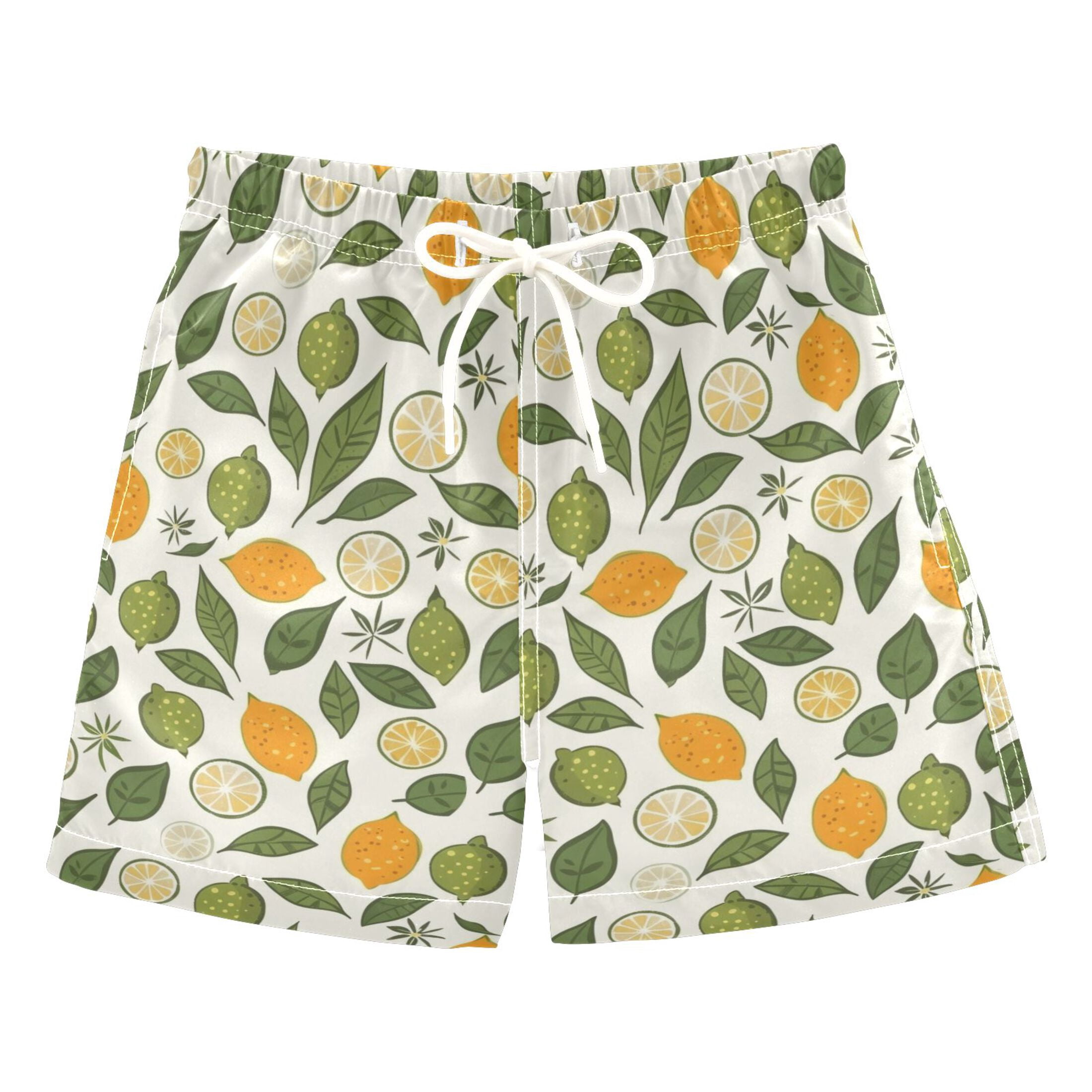 joogoo Boys Swim Trunks Lemon and Green Leaves Beach Board Shorts ...