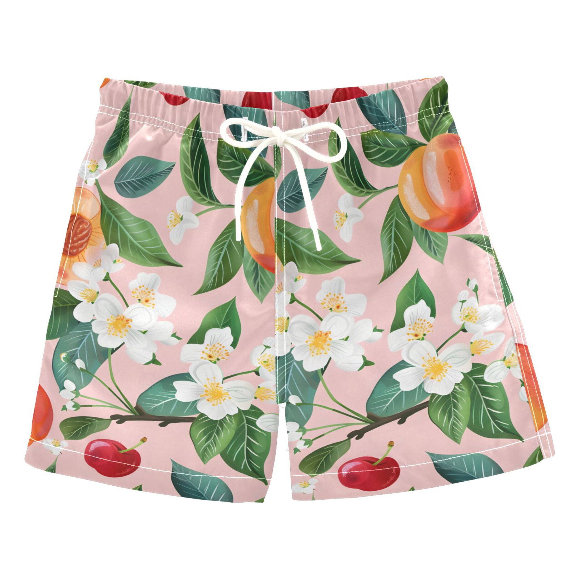 joogoo Boys Swim Trunks Peach and Cherry Flower Beach Board Shorts ...